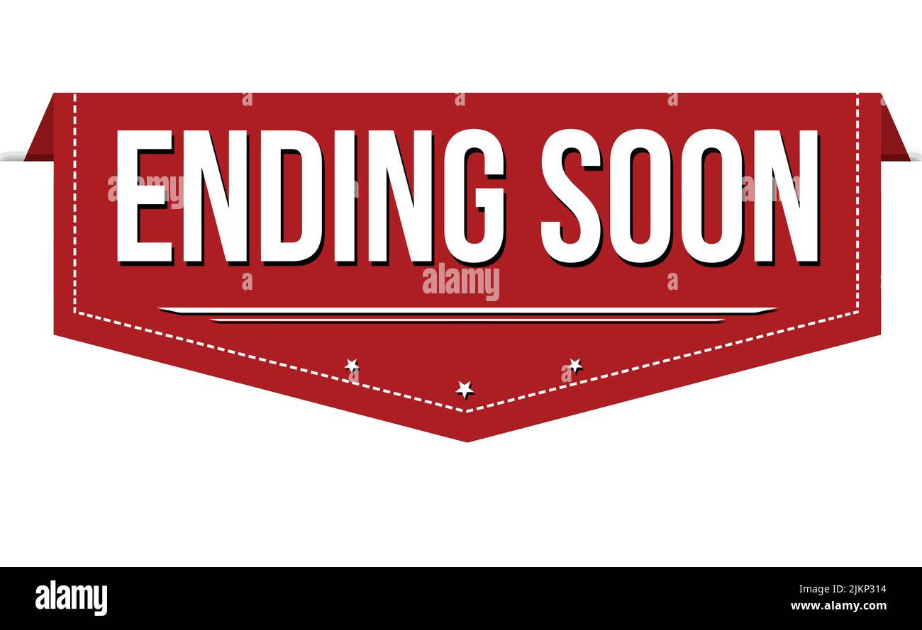 Ending soon red ribbon or banner design on white background, vector ...