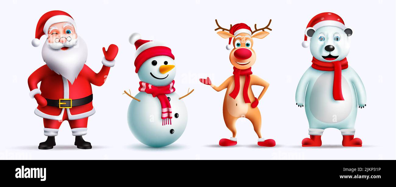 Christmas characters vector set design. Santa claus, reindeer, snowman ...