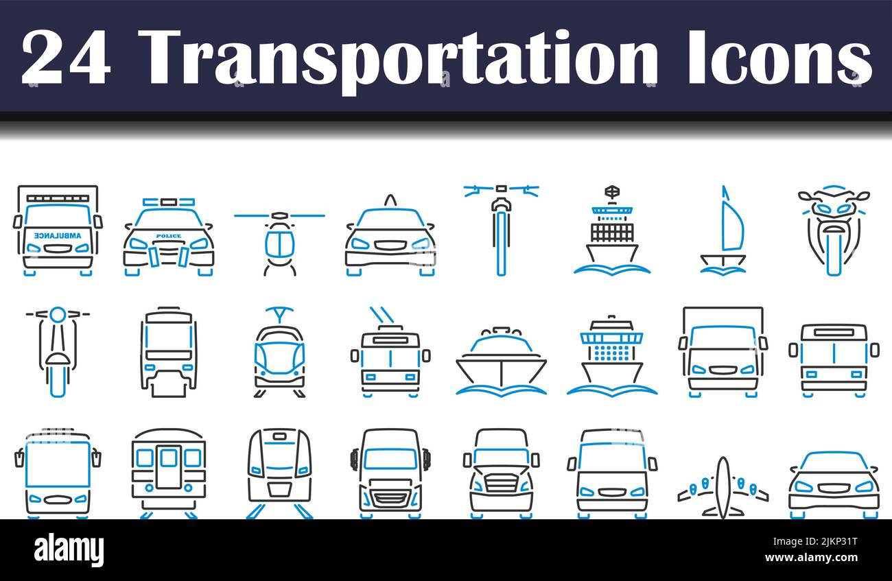 Transportation Icon Set. Editable Bold Outline With Color Fill Design ...
