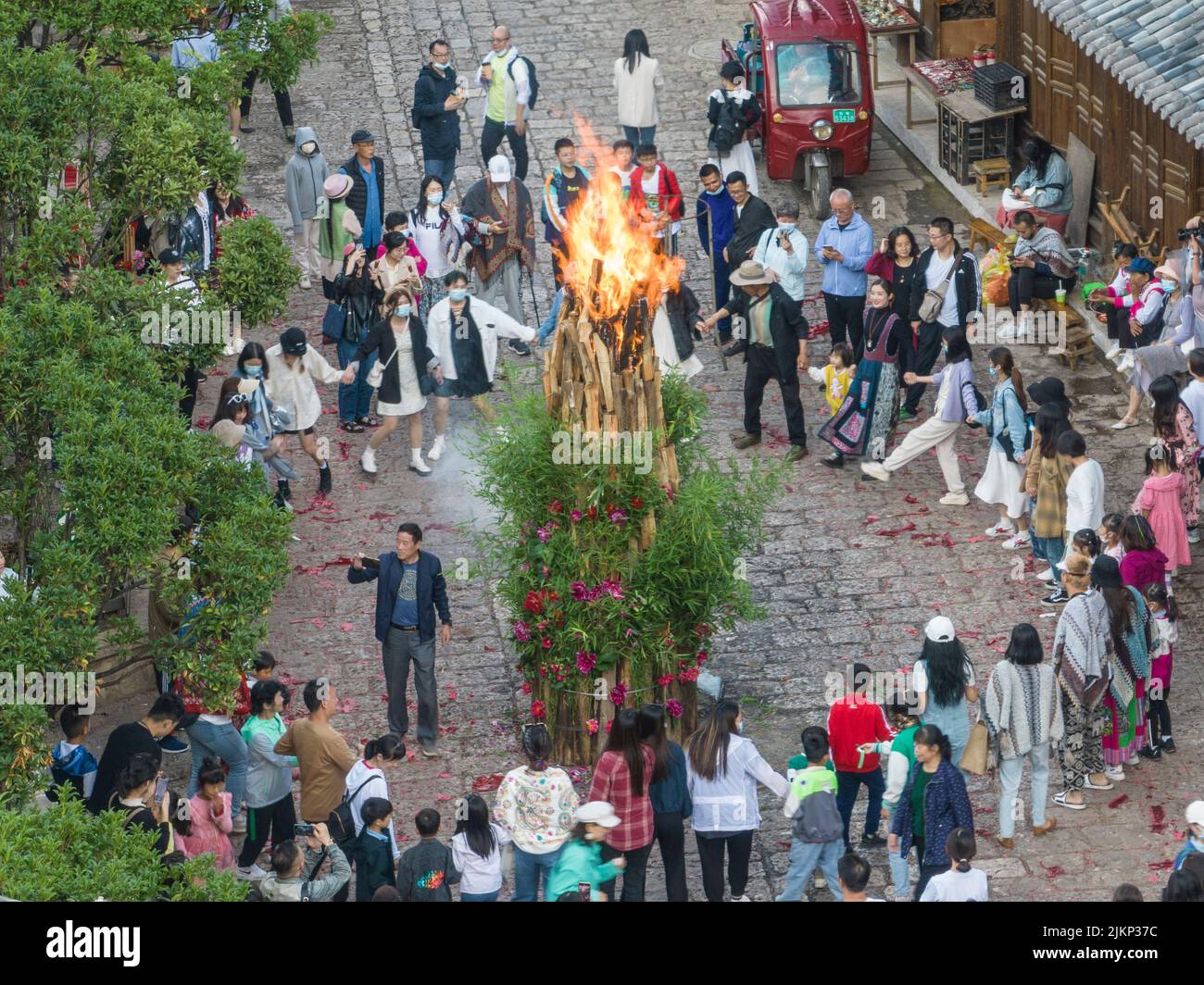 August 3, 2022 - Baisha, China: Aerial view of people celebrating the ...