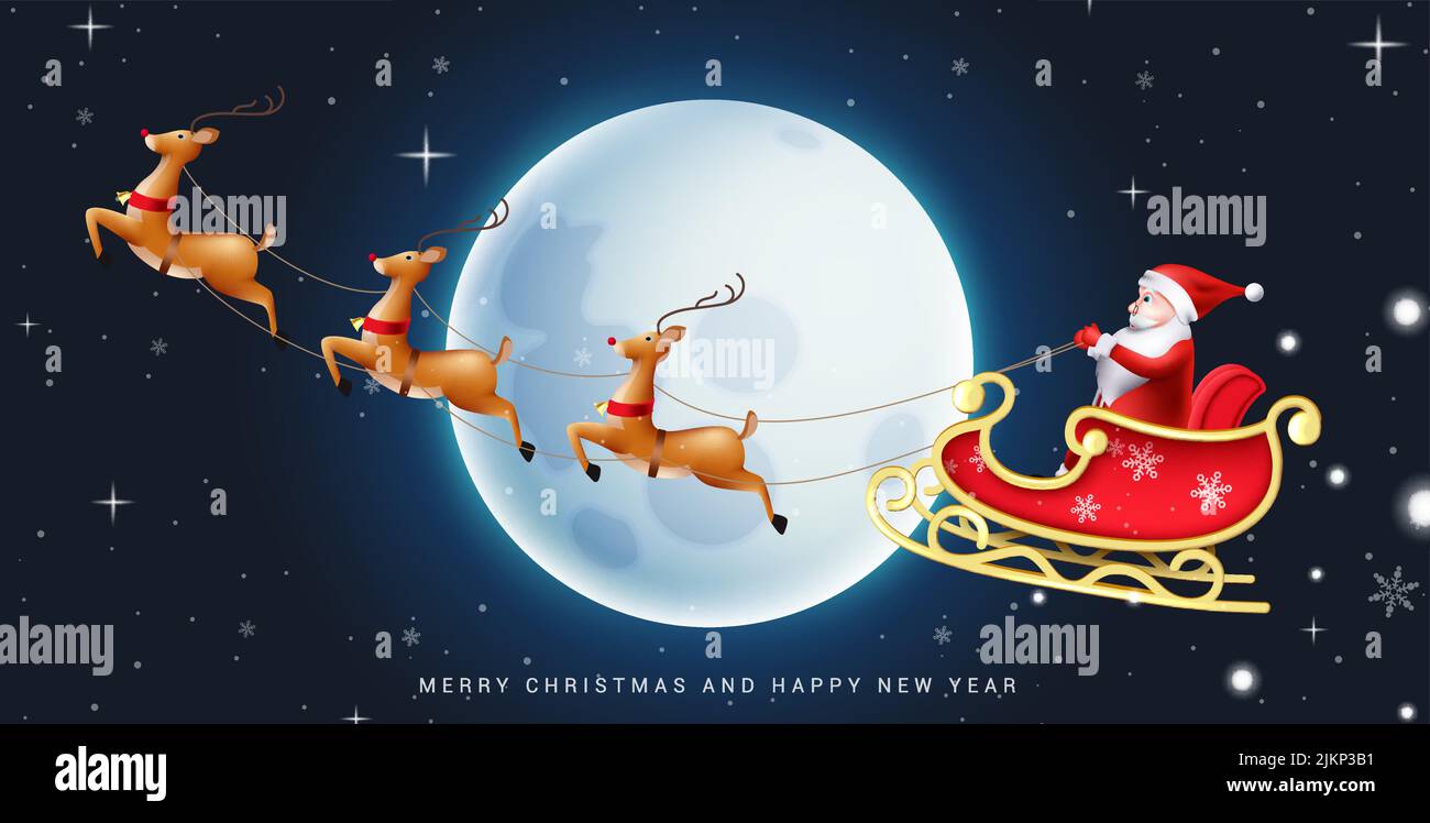 Christmas eve vector design. Santa claus riding sleigh on christmas ...