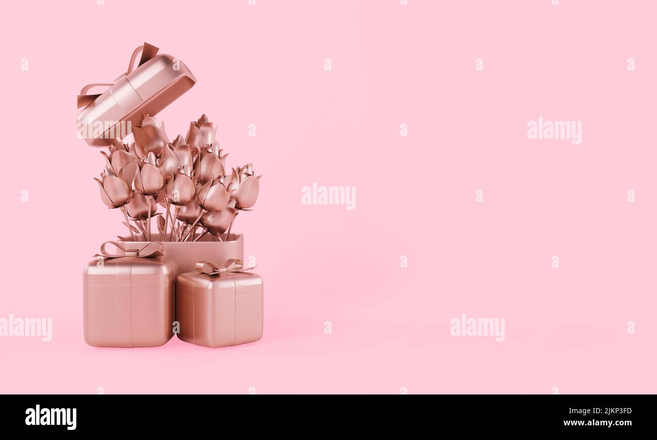 mother's day with gold rose illustration in gift box Stock Photo - Alamy