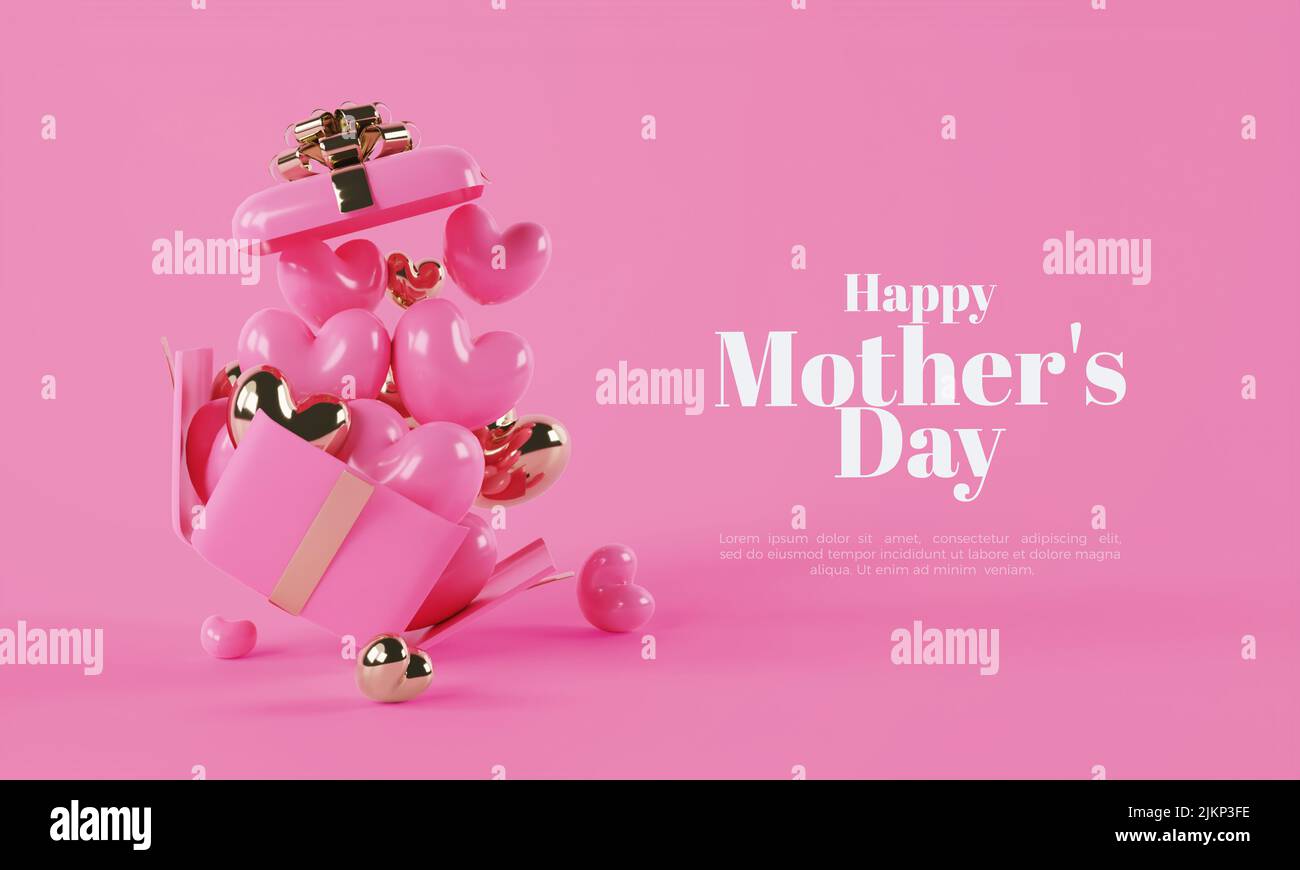 Mother's day with gift box illustration with balloons love 3d Stock ...