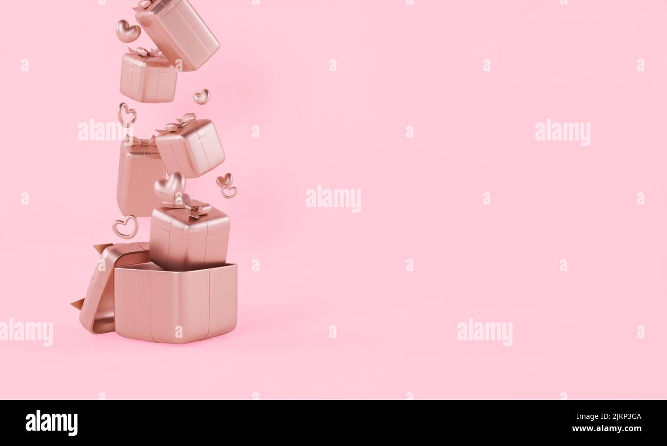 3D rendering of gift boxes with popping out illustration Stock Photo ...