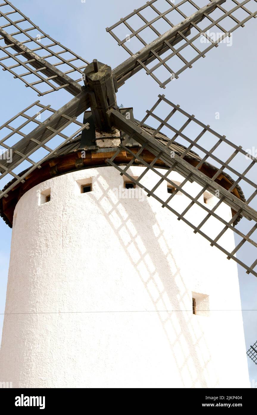A close up of a white Spaish windmills in Campo de Criptana Stock Photo ...