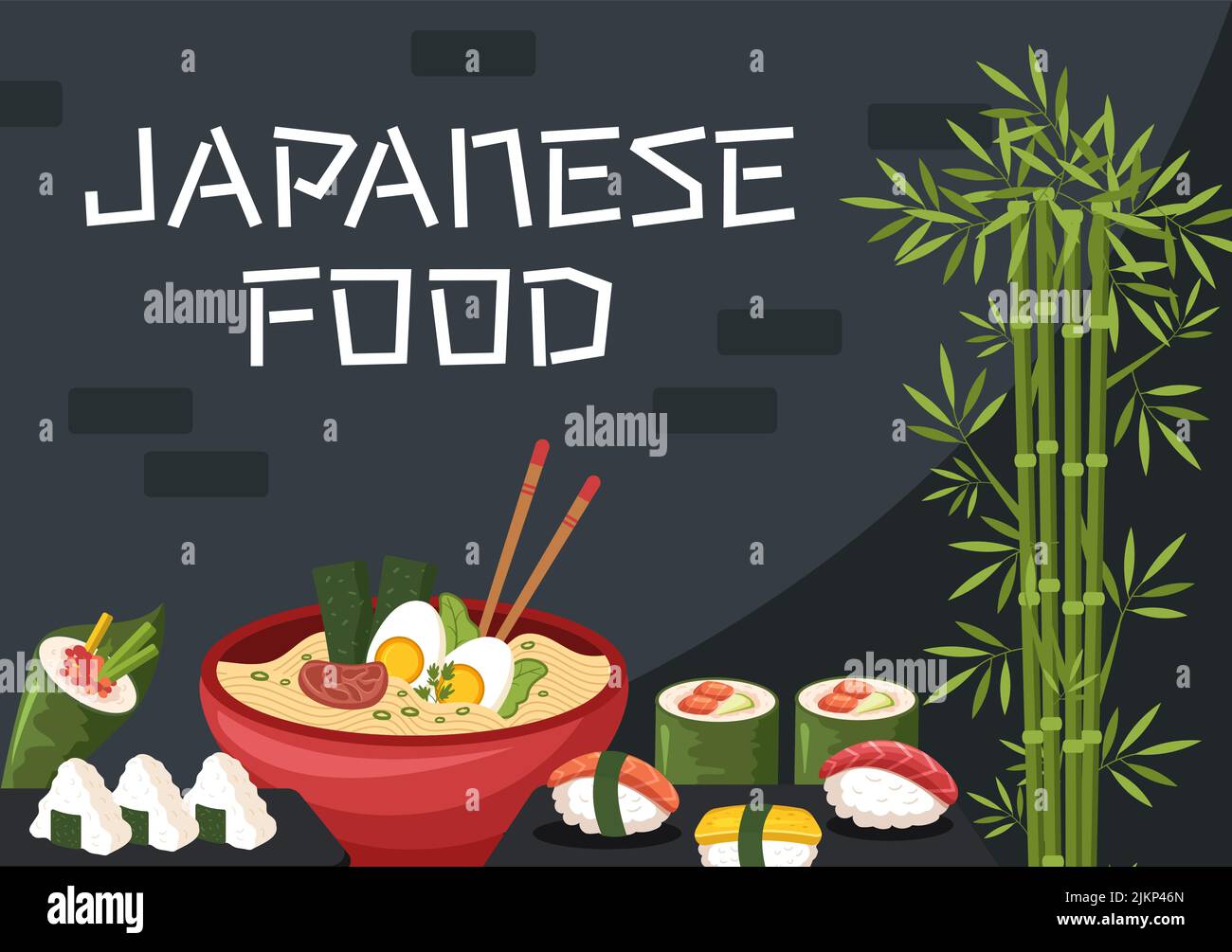 Japanese Food Cartoon Illustration with Various Delicious Dishes in the ...
