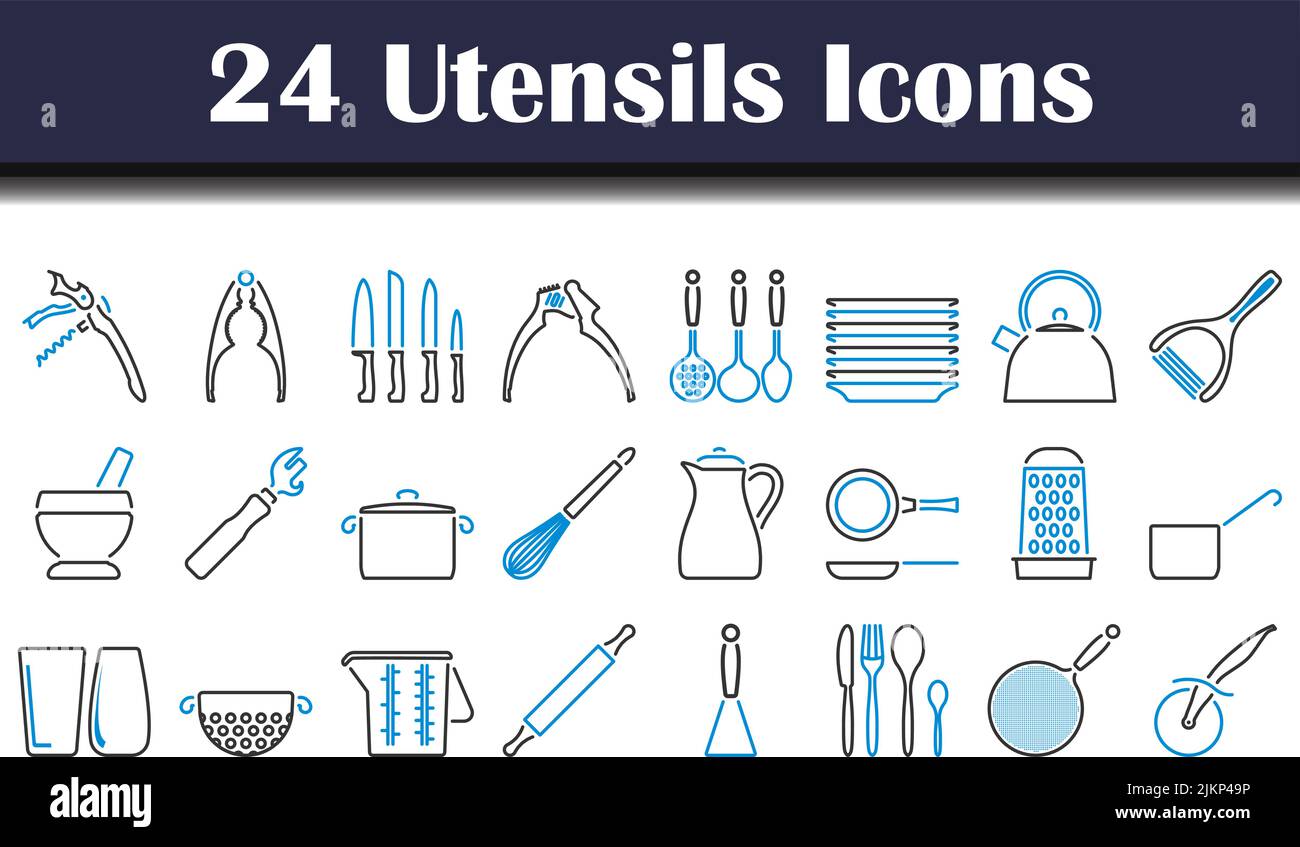 Utensils Icon Set. Editable Bold Outline With Color Fill Design. Vector ...