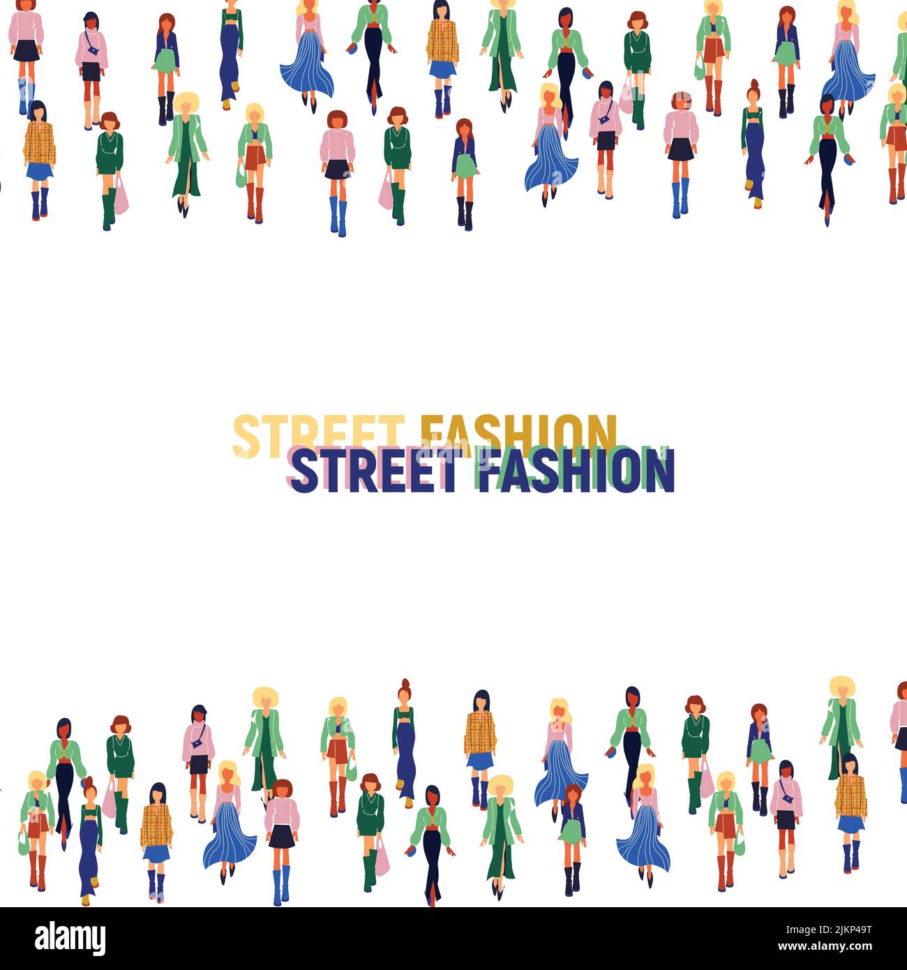 Women in trendy clothes. Fashion flat style vector border Stock Vector ...