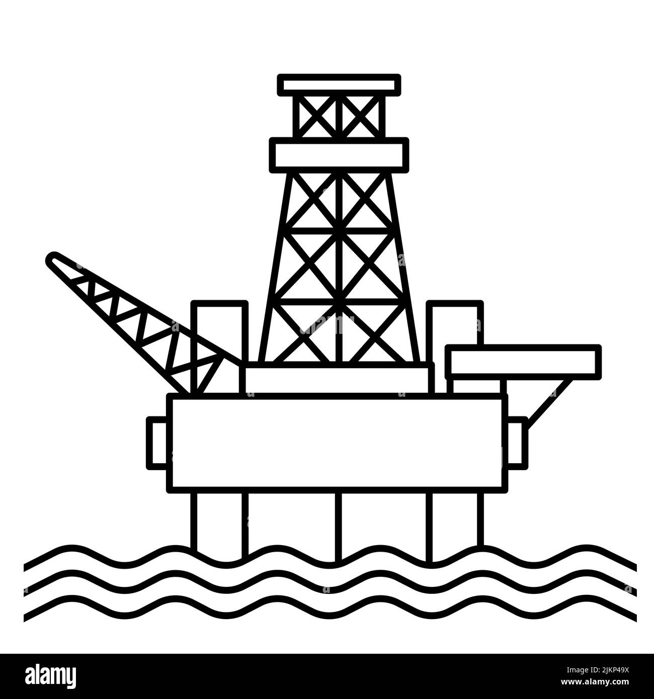 Offshore oil production, drilling rig over water. Vector line art illustration concept Stock ...