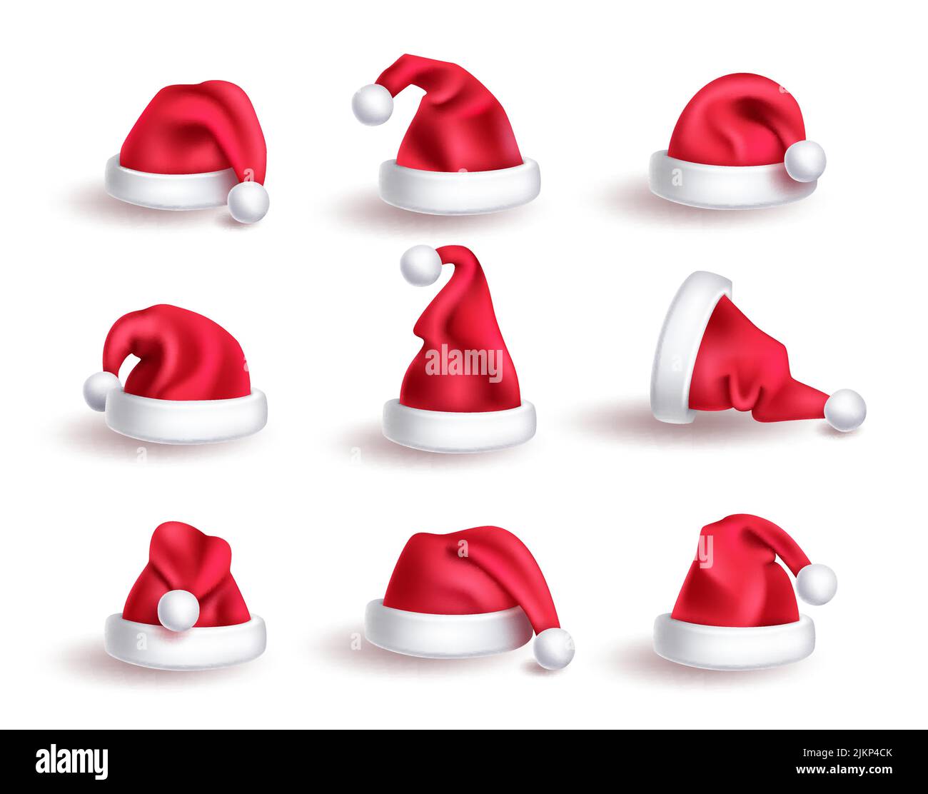 Santa hat vector set design. Santa claus 3d christmas cap elements ...