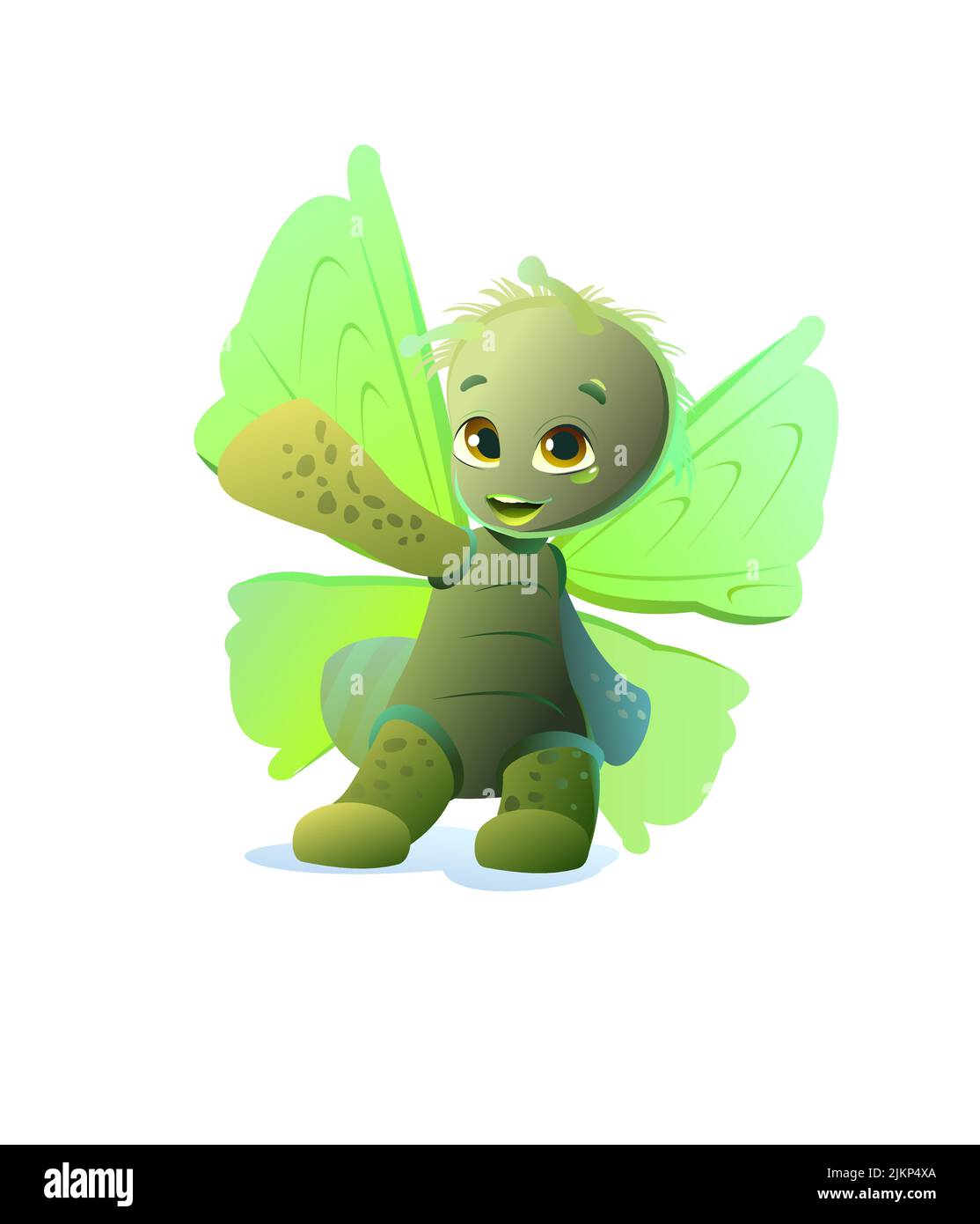 Green Butterfly fun dancing. Cute cartoon character. Funny insect ...