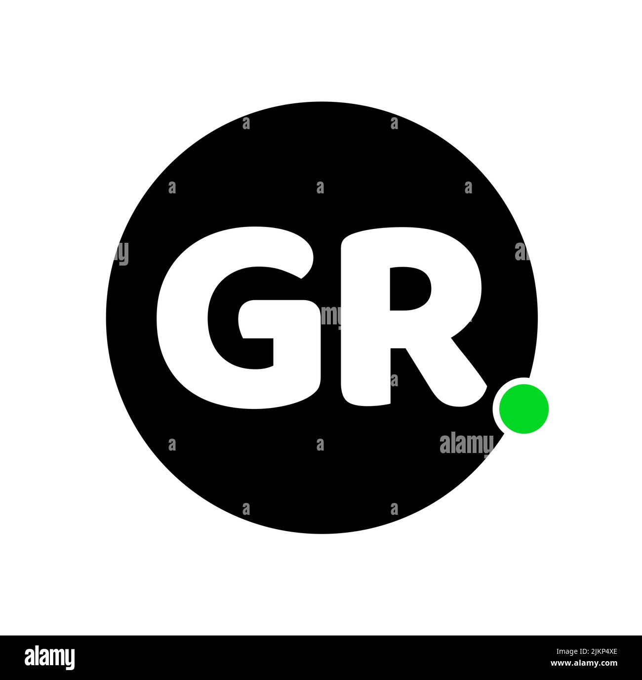 Alphabet letters GR inside a black circle for logo isolated on a white ...