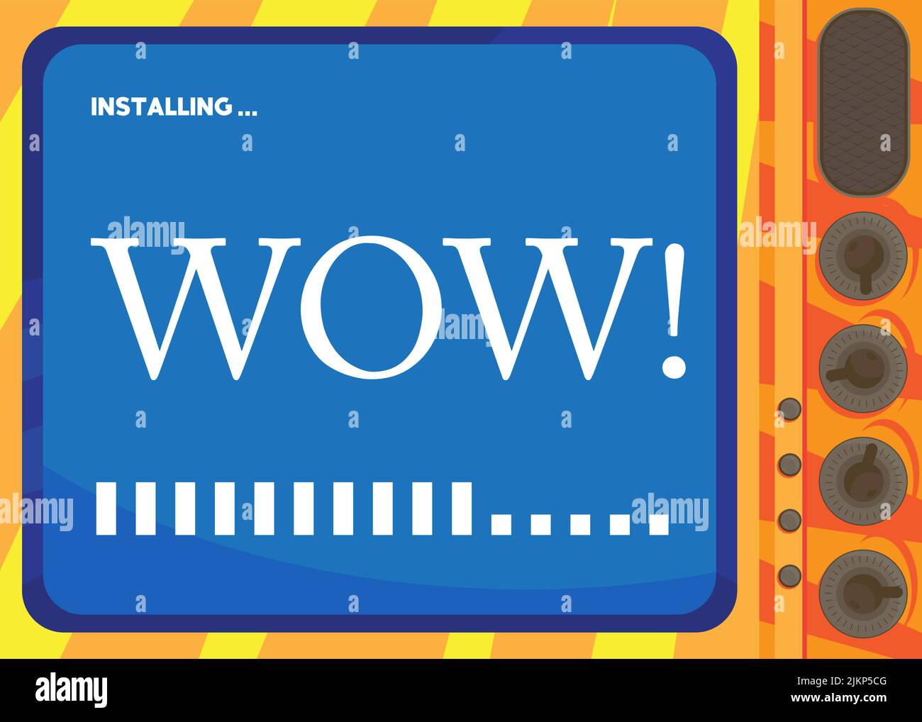 Cartoon Computer With the word Wow. Message of a screen displaying an ...