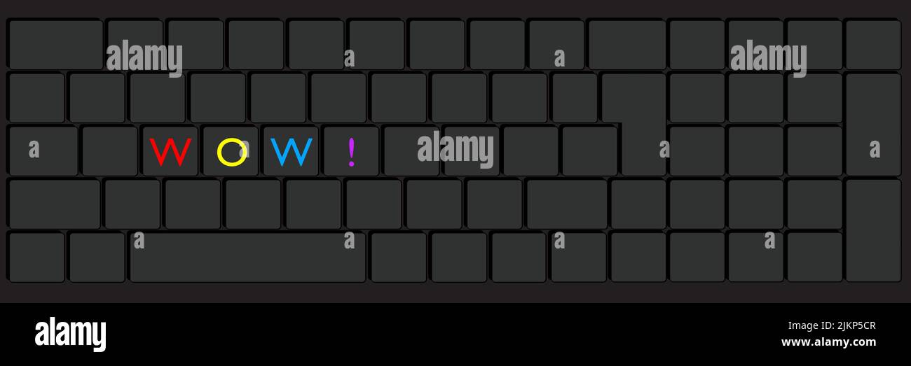 Computer Keyboard with Wow text. Close-up of an electronic Computer ...