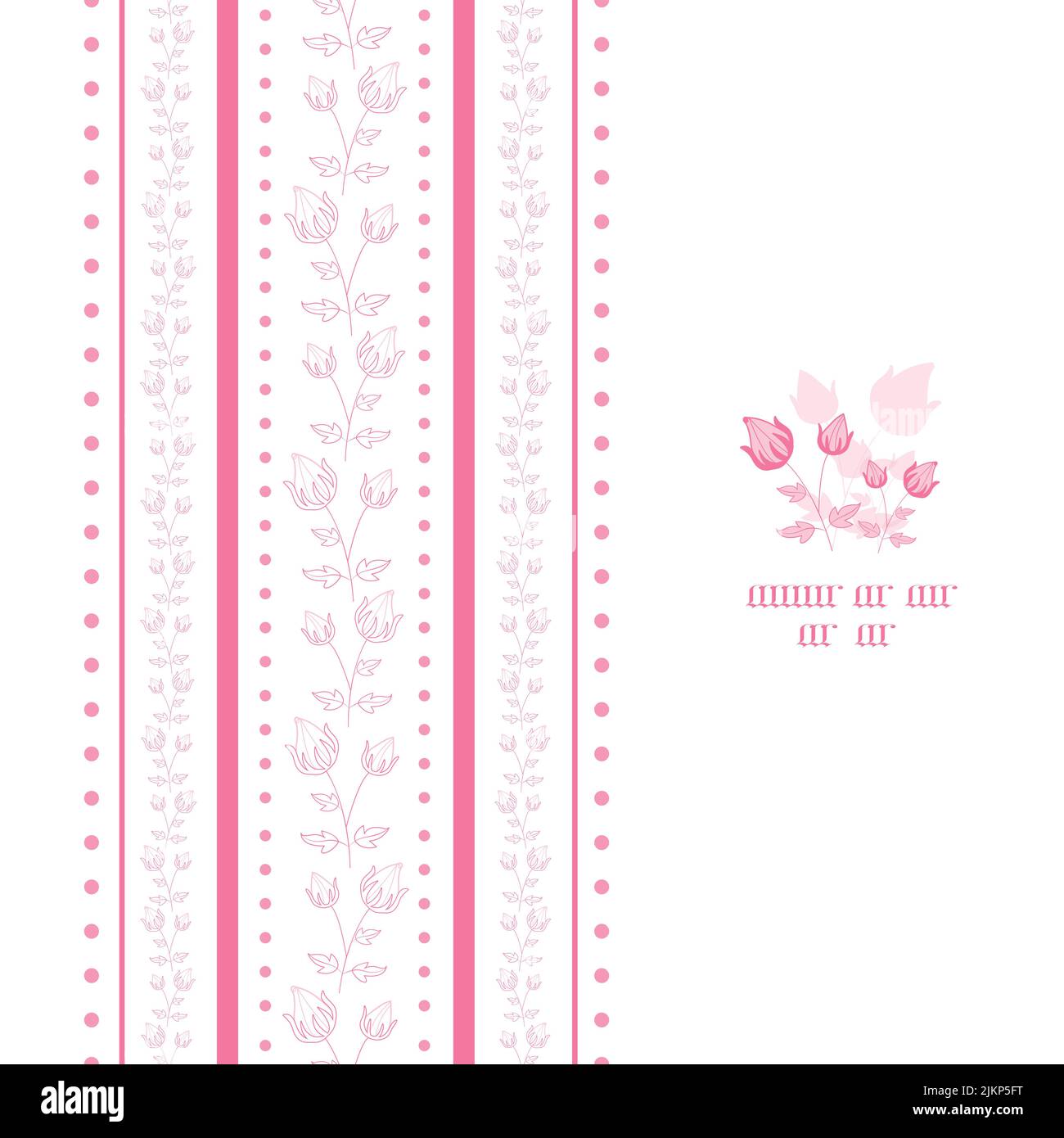 Vector pink hand drawn floral stripes isolated on white vertical ...