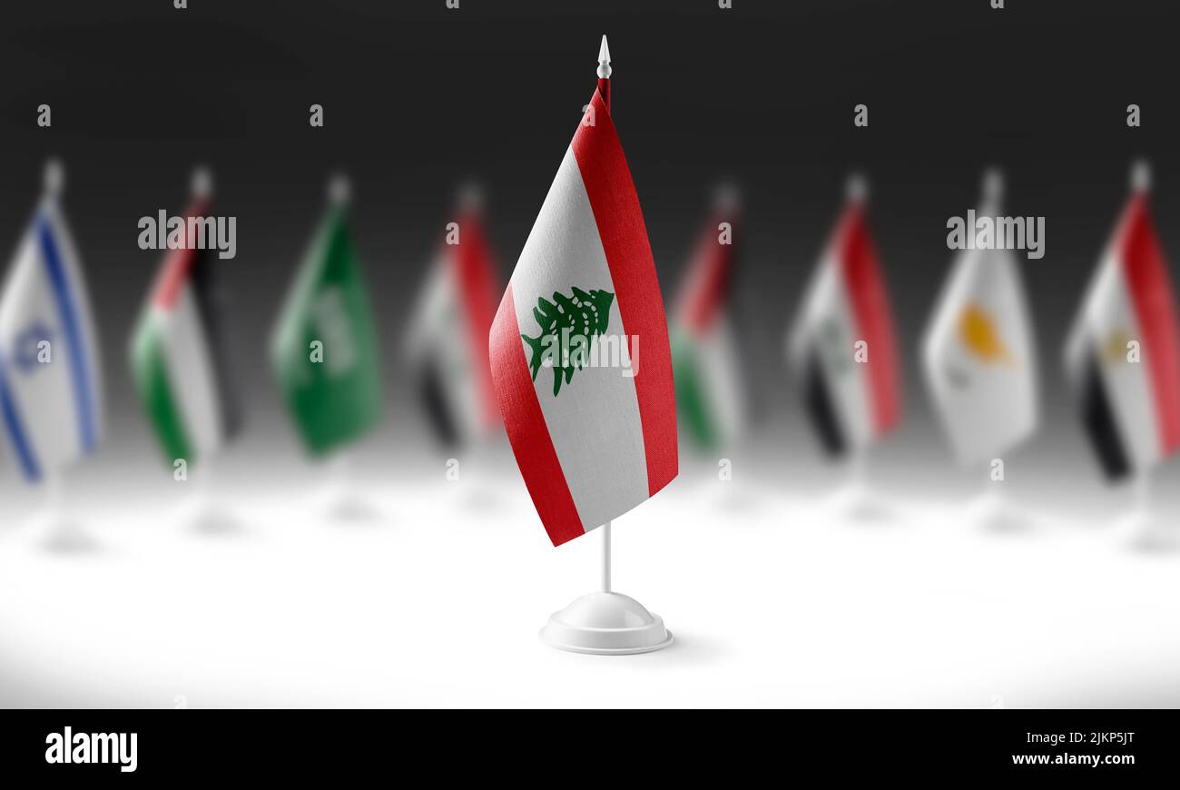 The national flag of the Lebanon on the background of flags of other ...