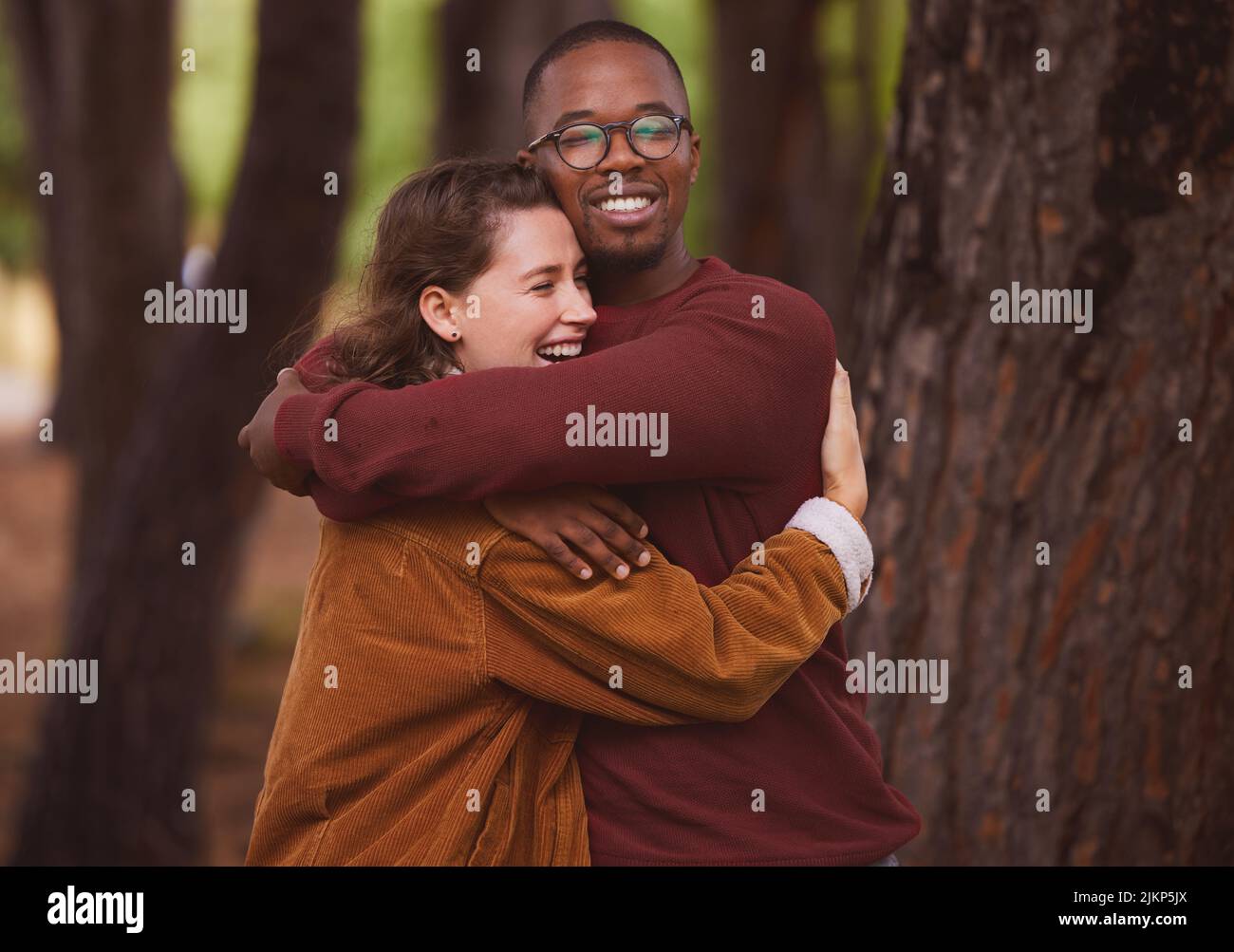 Hanging out in nature brings couples closer together. an affectionate ...