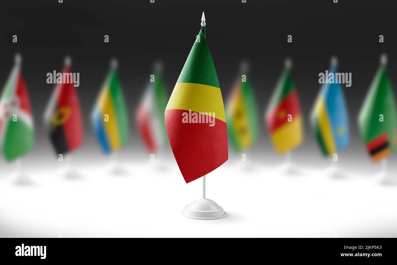 The national flag of the Congo on the background of flags of other ...