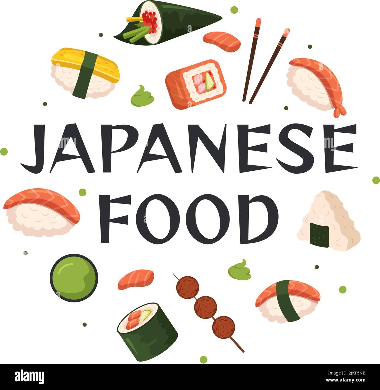 Japanese Food Cartoon Illustration with Various Delicious Dishes in the ...