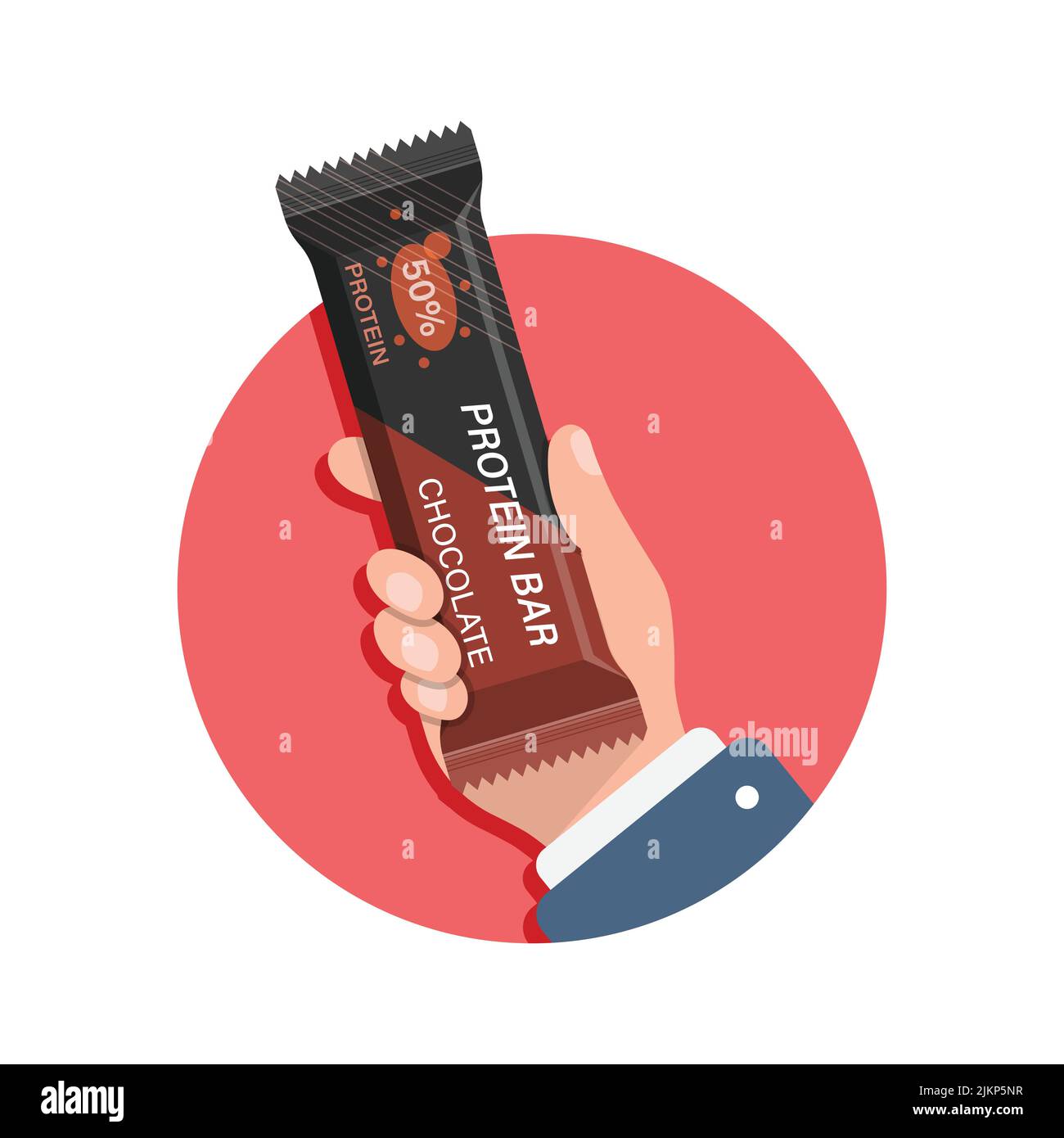 Protein bar in hand illustration in flat style. Fitness dessert vector ...