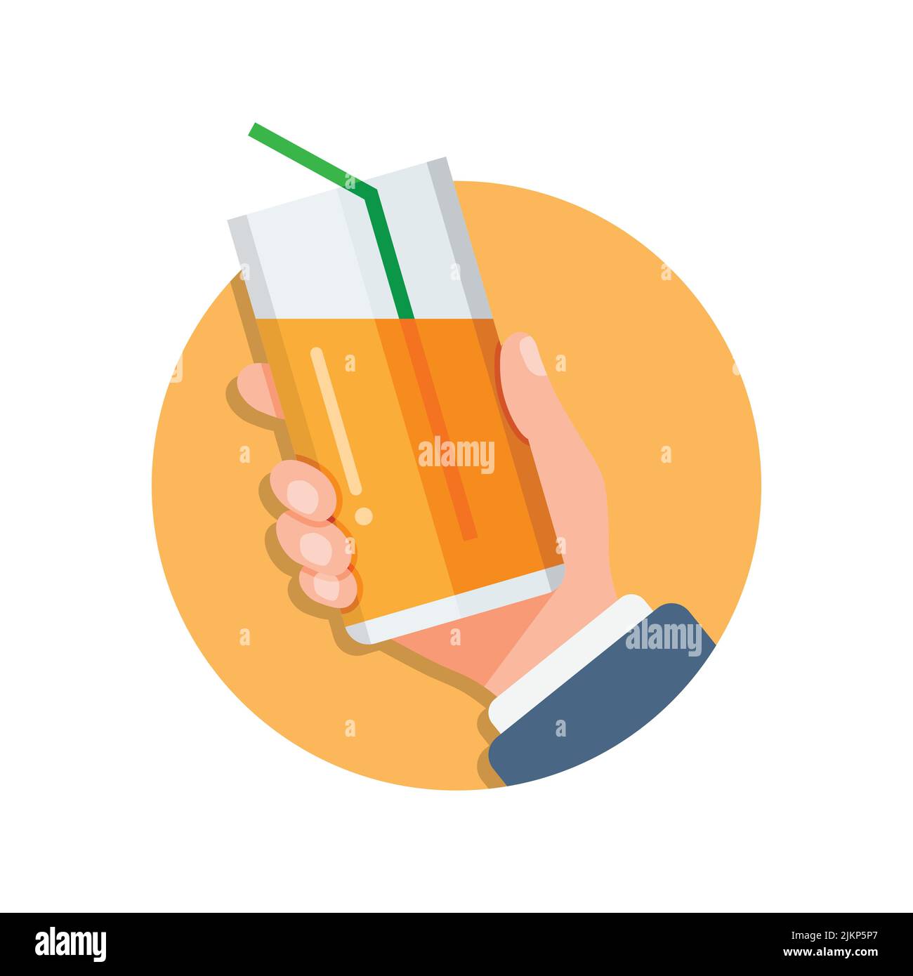 Orange juice in hand icon in flat style. Fruit beverage vector ...