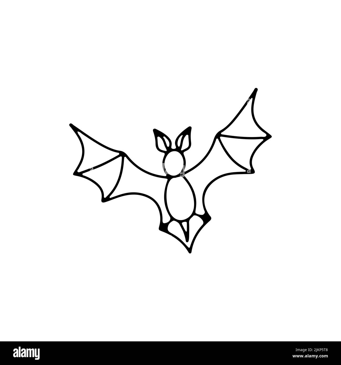 Flying bat silhouette. Hand drawn line art Halloween illustration Stock ...
