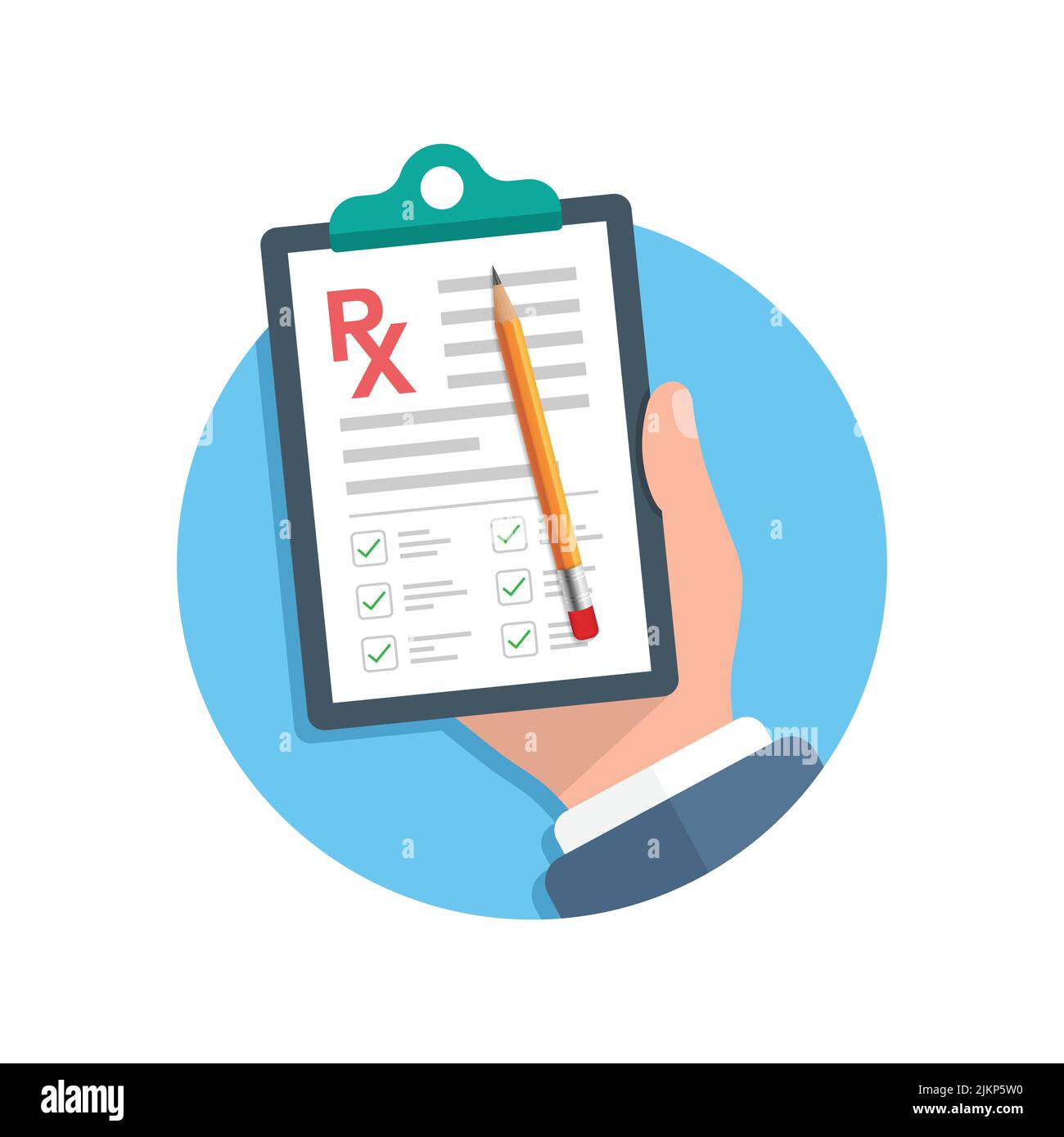 Medical prescription pad in hand illustration in flat style. Rx form ...
