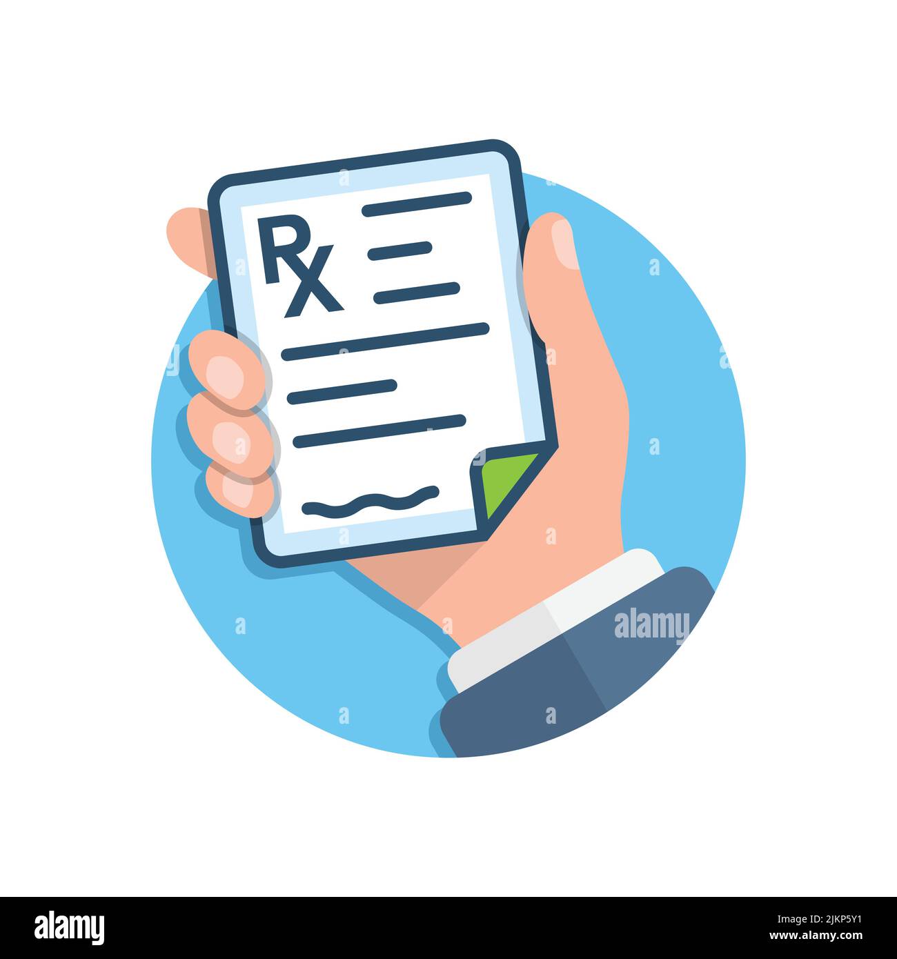 Medical prescription pad in hand illustration in flat style. Rx form ...