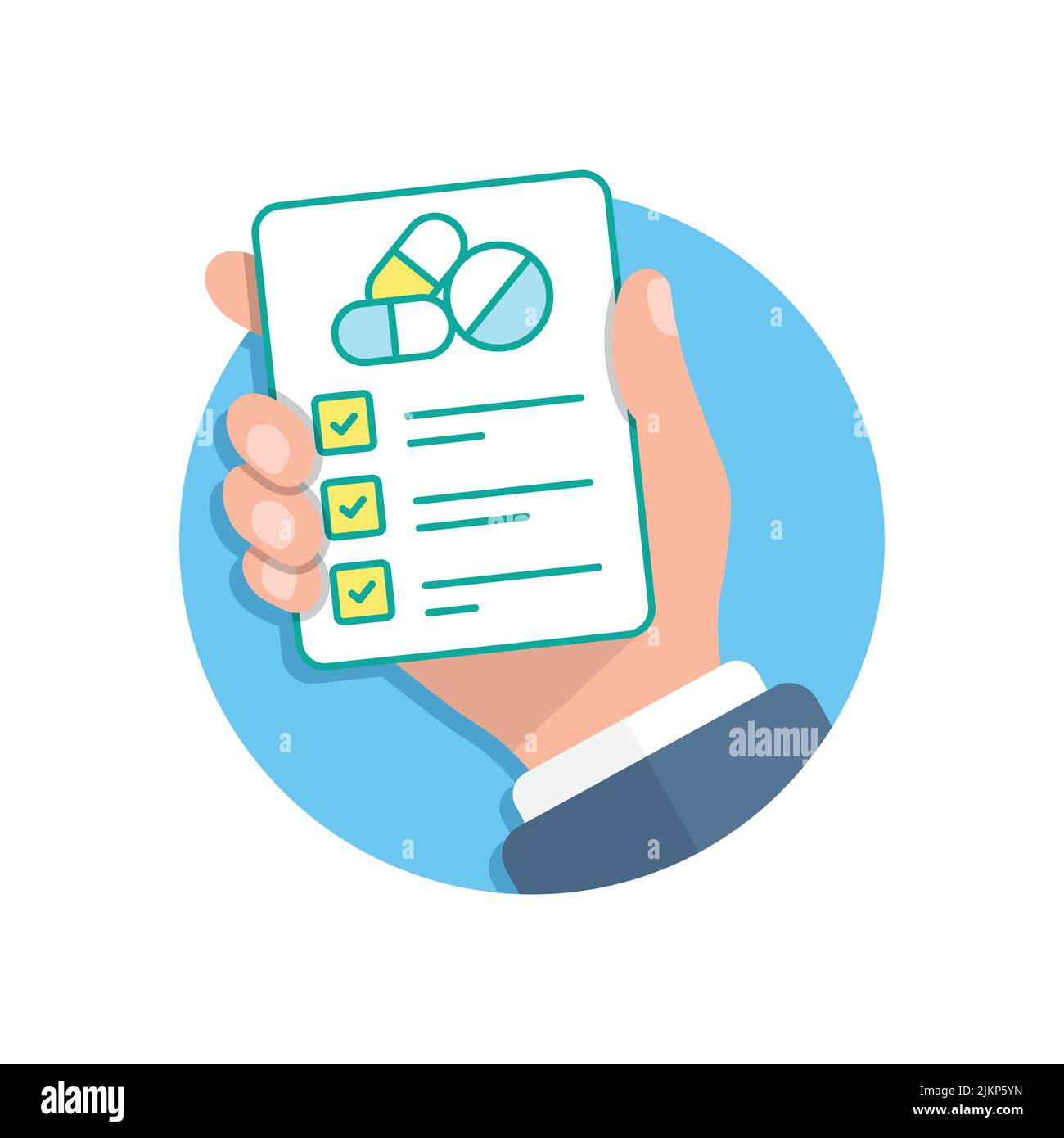 Medical prescription pad in hand illustration in flat style. Rx form ...