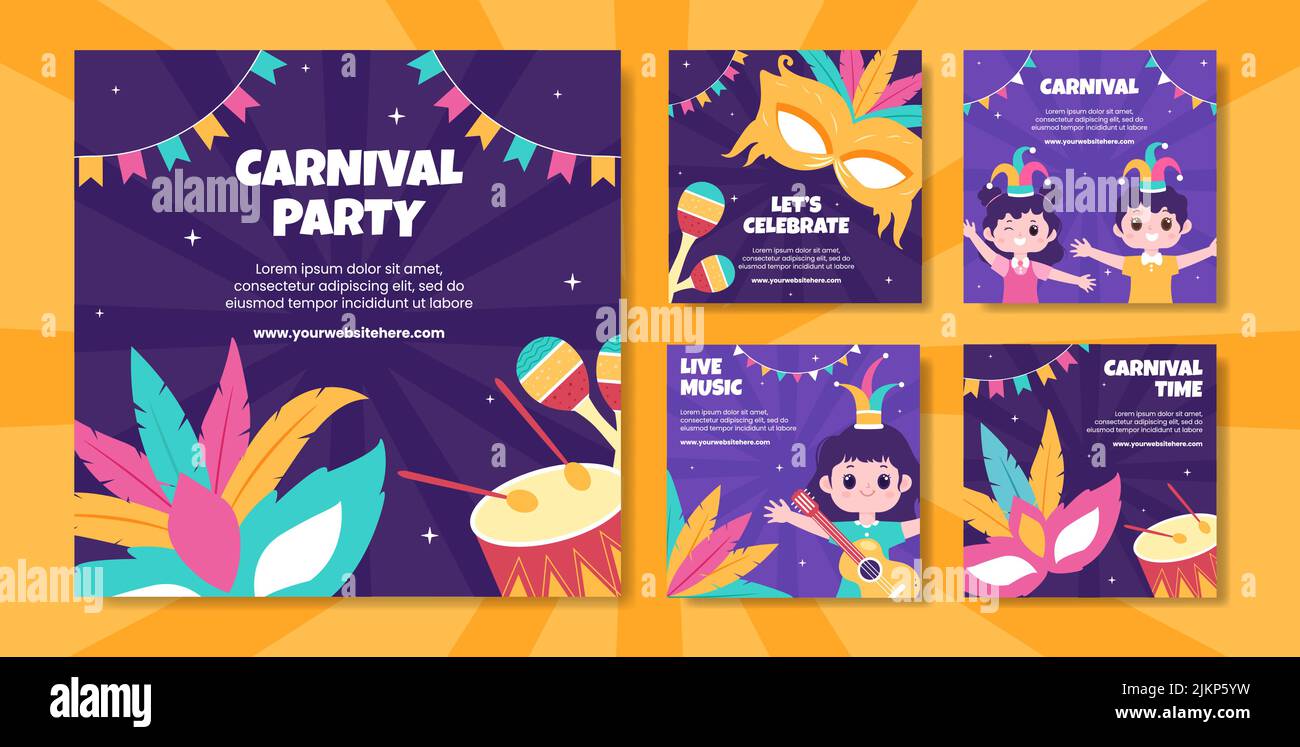 Happy Carnival Party Social Media Post Template Cartoon Background ...