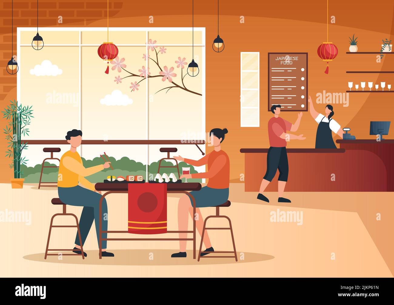 People Eating Japanese Food in the Restaurant with Various Delicious ...