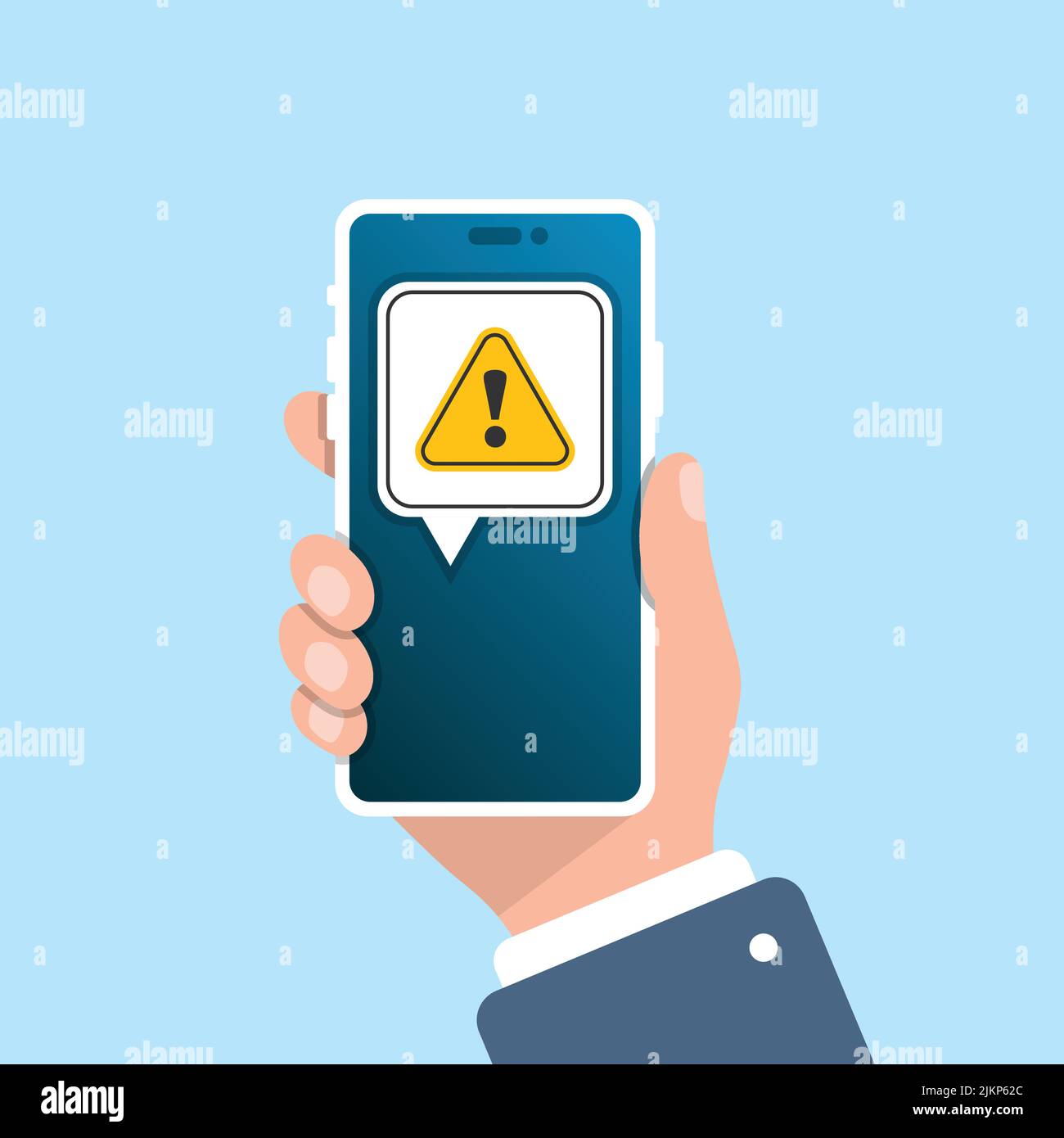 Phone notifications icon in flat style. Smartphone with exclamation ...