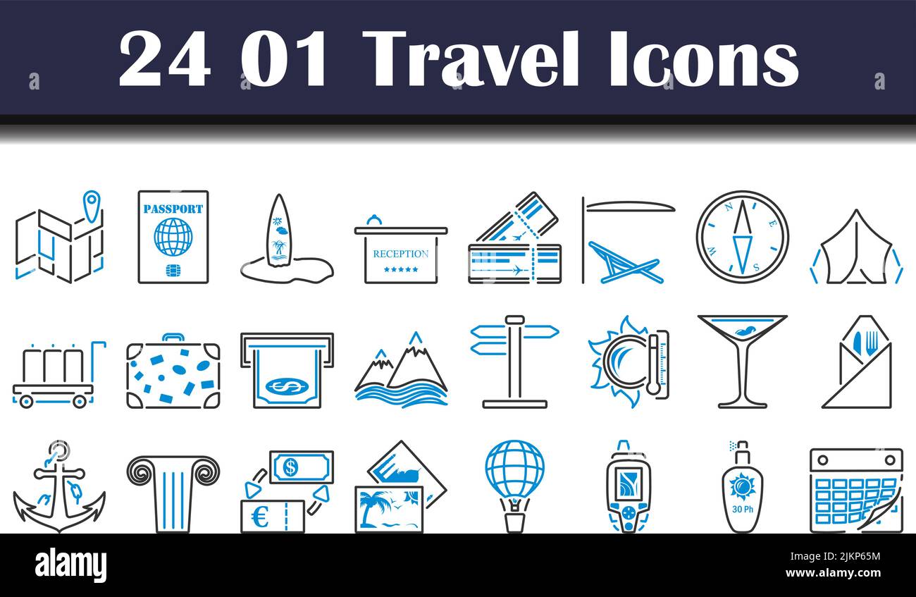 01 Travel Icon Set. Editable Bold Outline With Color Fill Design ...