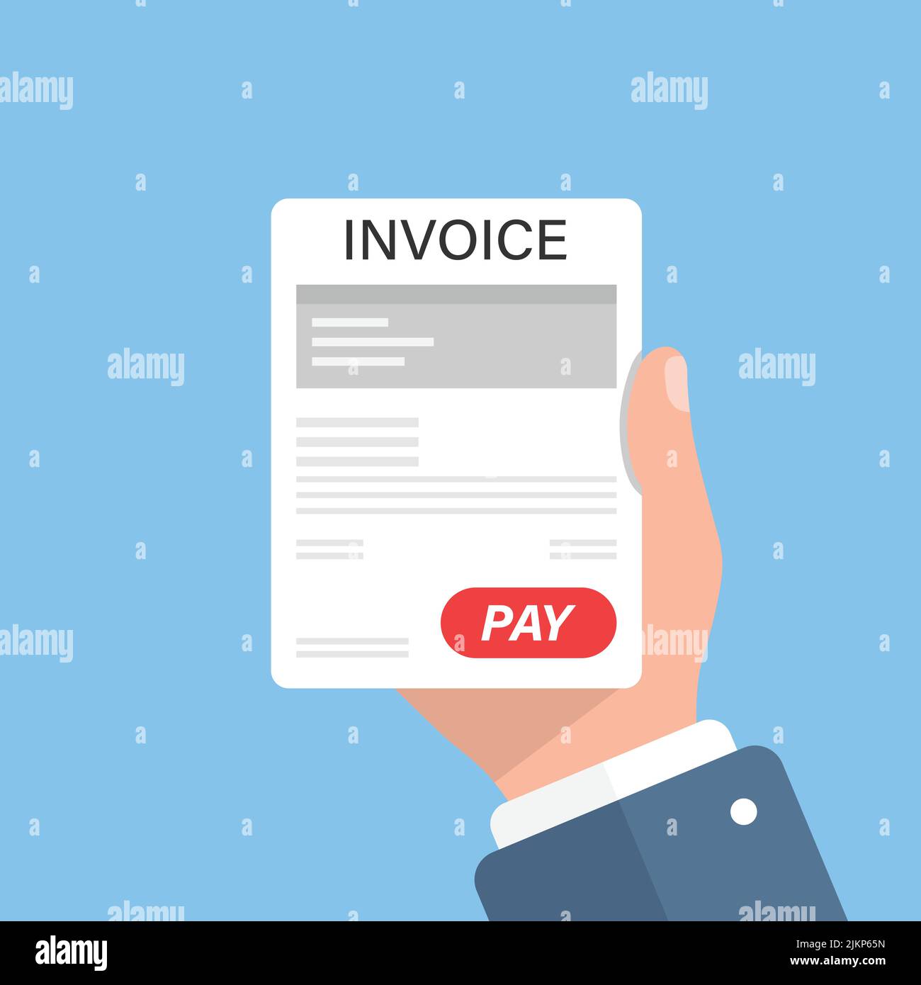 Invoice in hand illustration in flat style. Transaction document vector ...