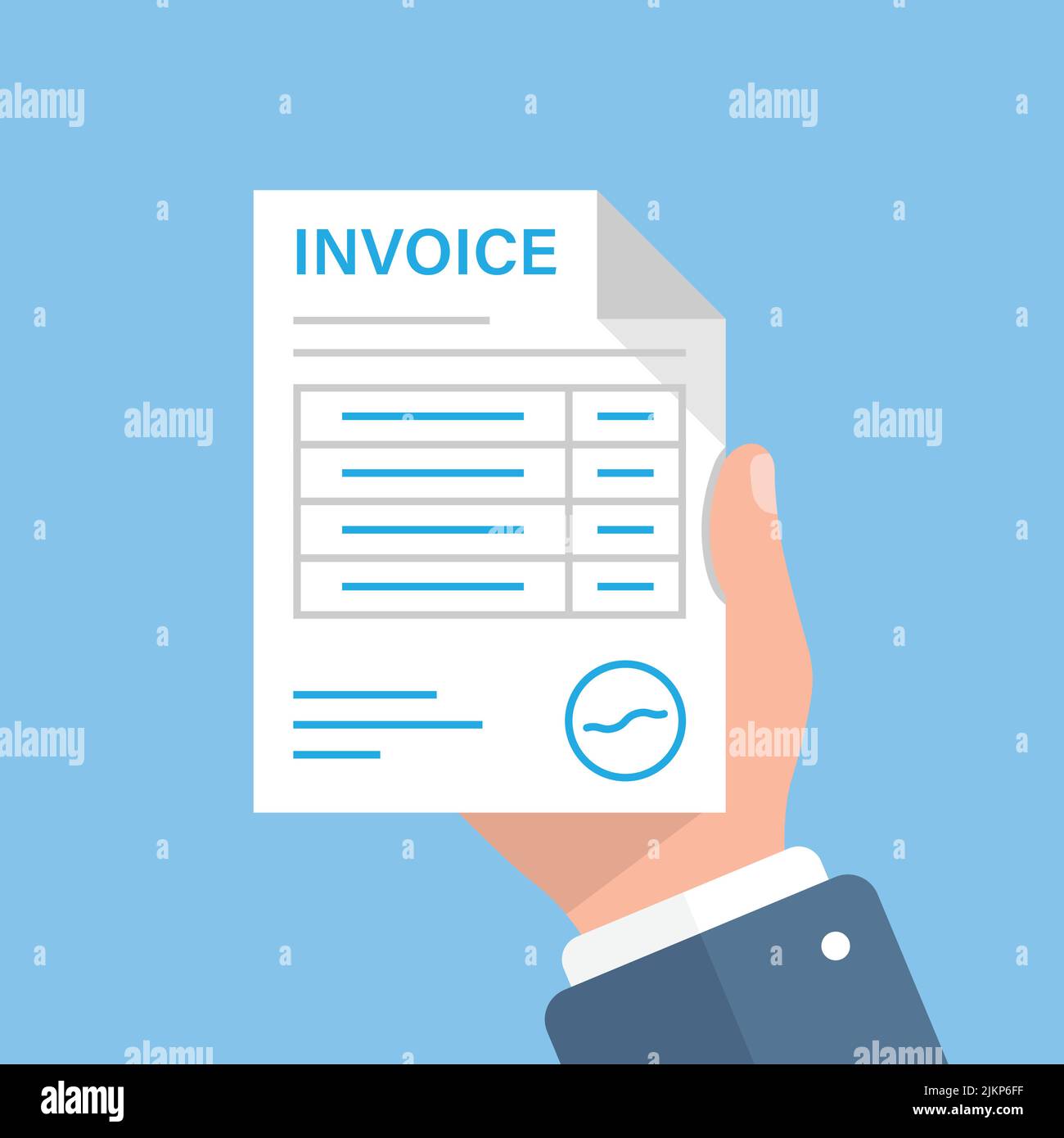 Invoice in hand illustration in flat style. Transaction document vector ...