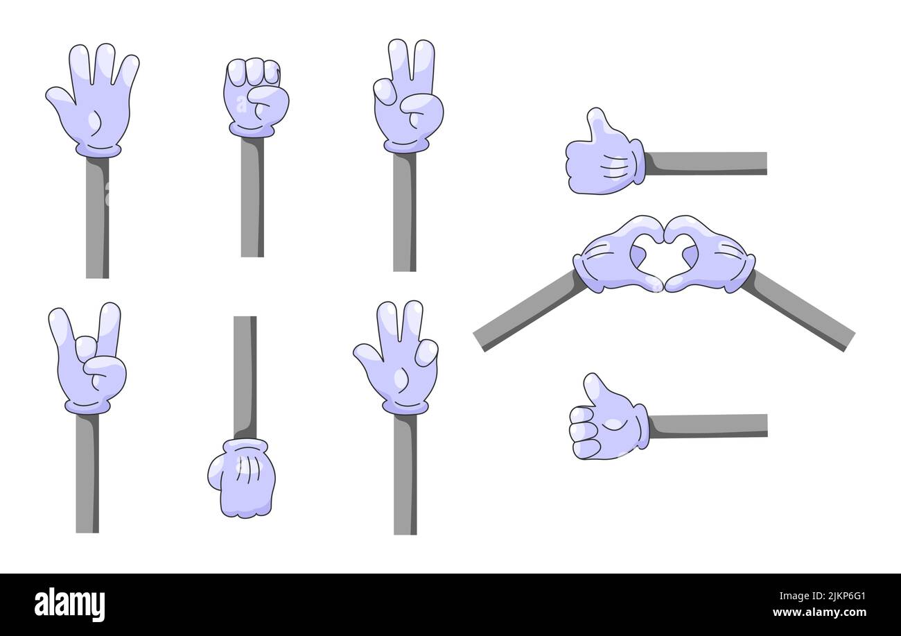 Set of cartoon hands in gloves. Retro comic hands in gloves with ...