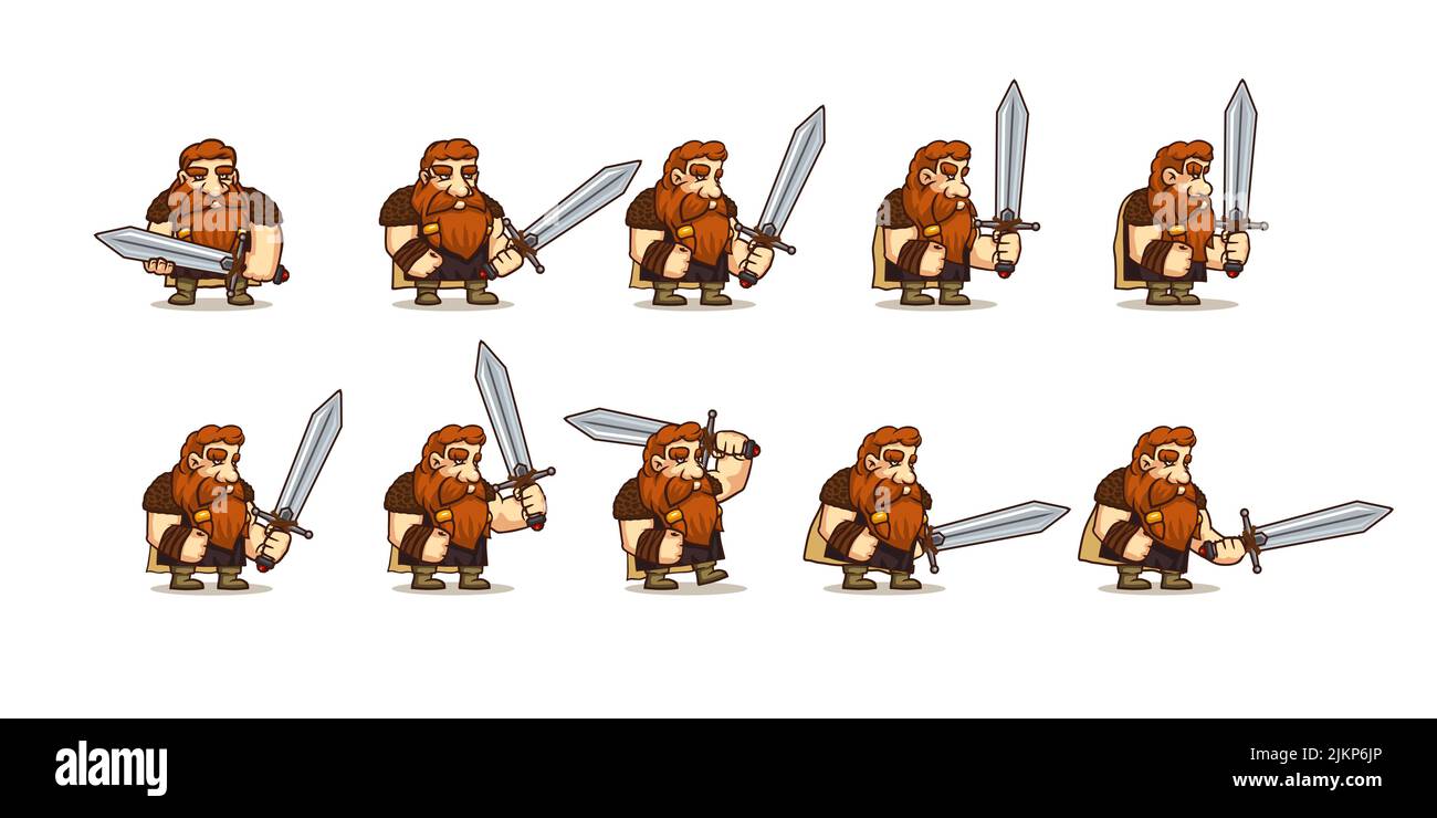Game icons set character viking walk cycle sequence. Vector cartoon ...