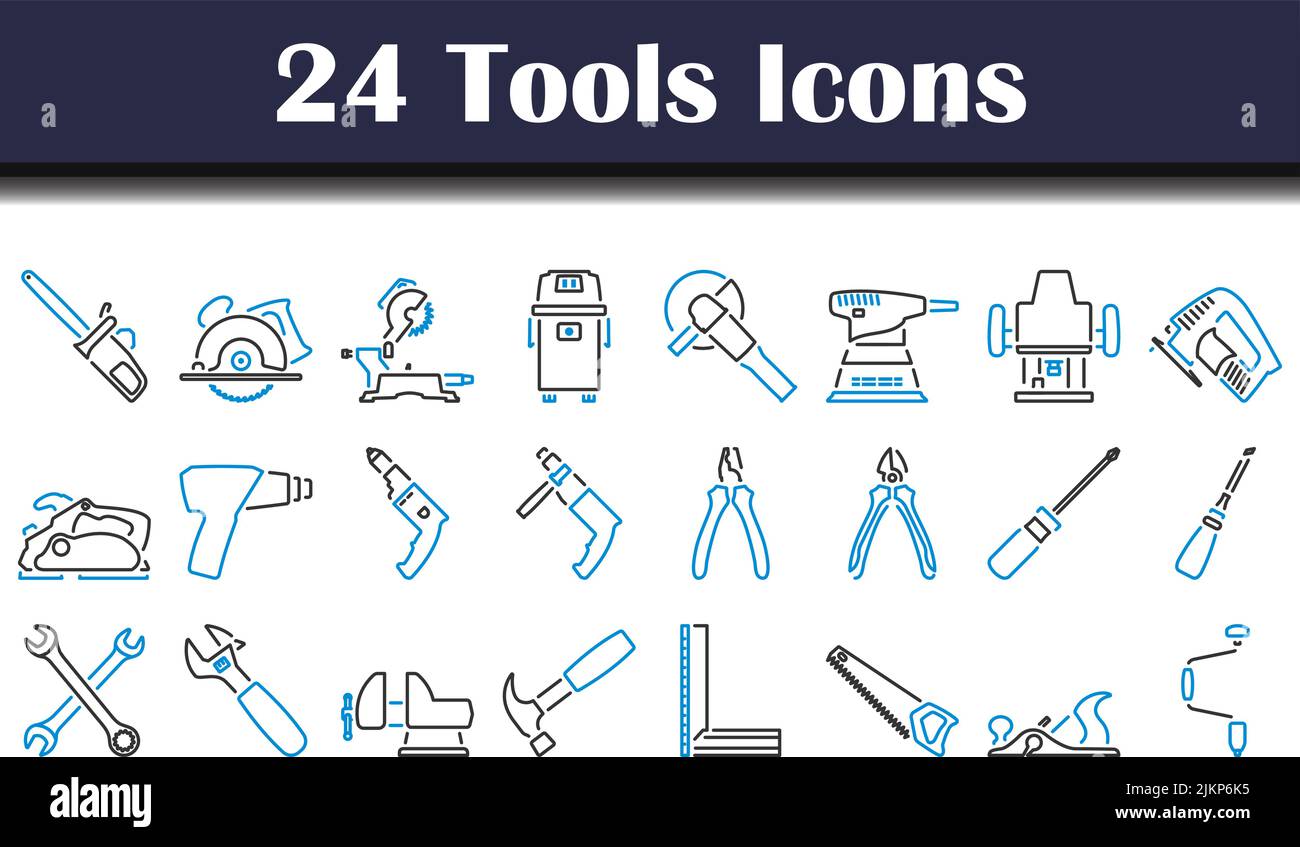 Tools Icon Set. Editable Bold Outline With Color Fill Design. Vector ...