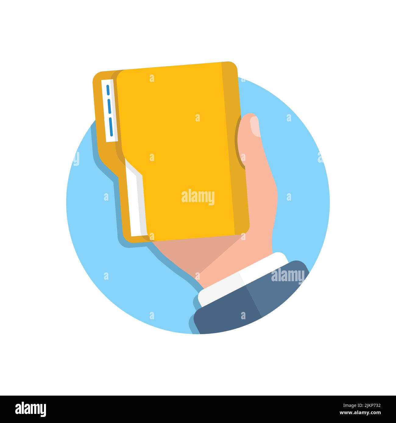 Computer folder in hand illustration in flat style. Document archive ...