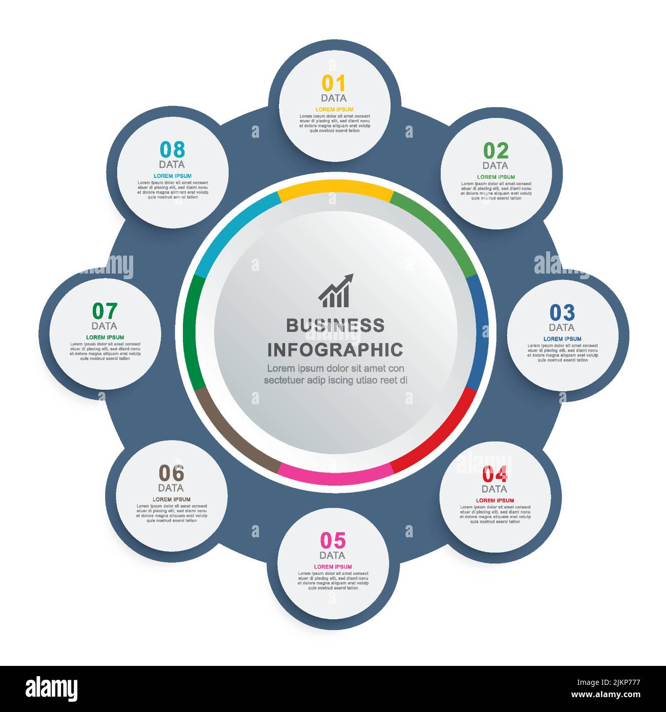 Infographics circle timeline with 8 number data template. Vector ...