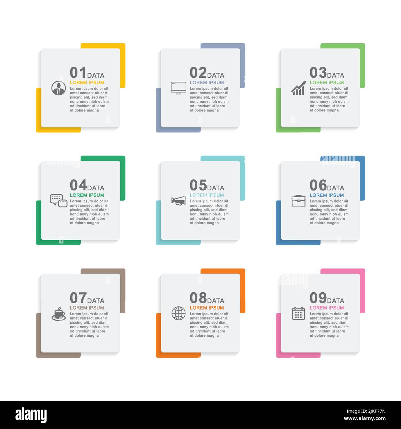 9 data infographics square index template. Vector illustration abstract ...