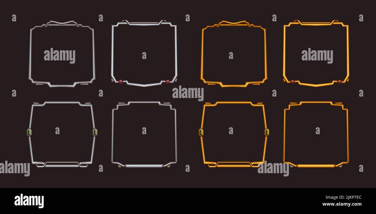 Square avatar frames, medieval ui game silver and gold borders. Cartoon ...