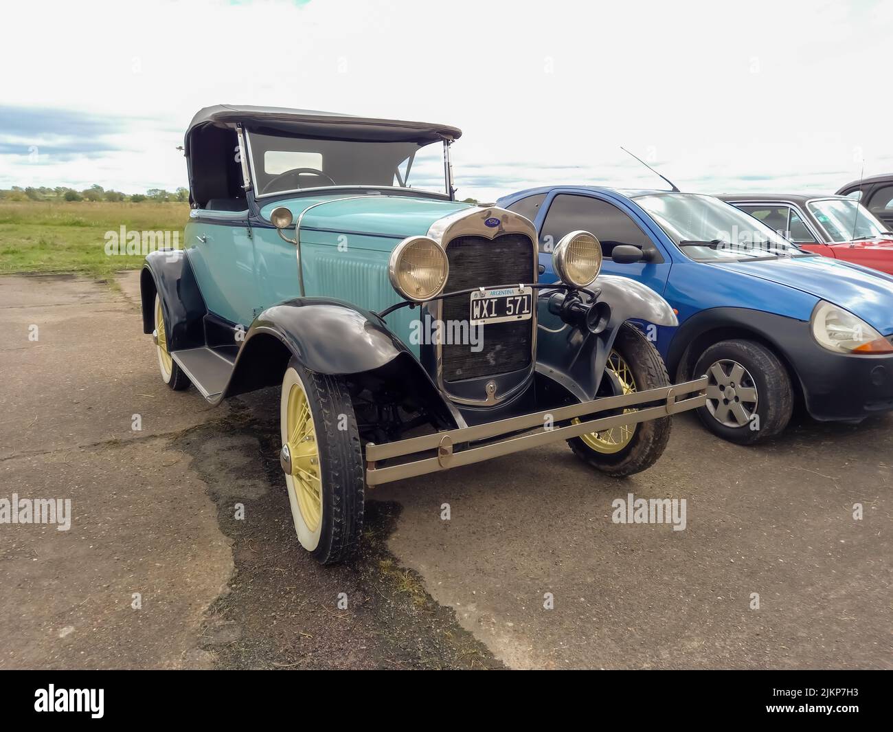 Moron, Argentina - Mar 26, 2022 - Old cyan Ford Model A coupe roadster ...