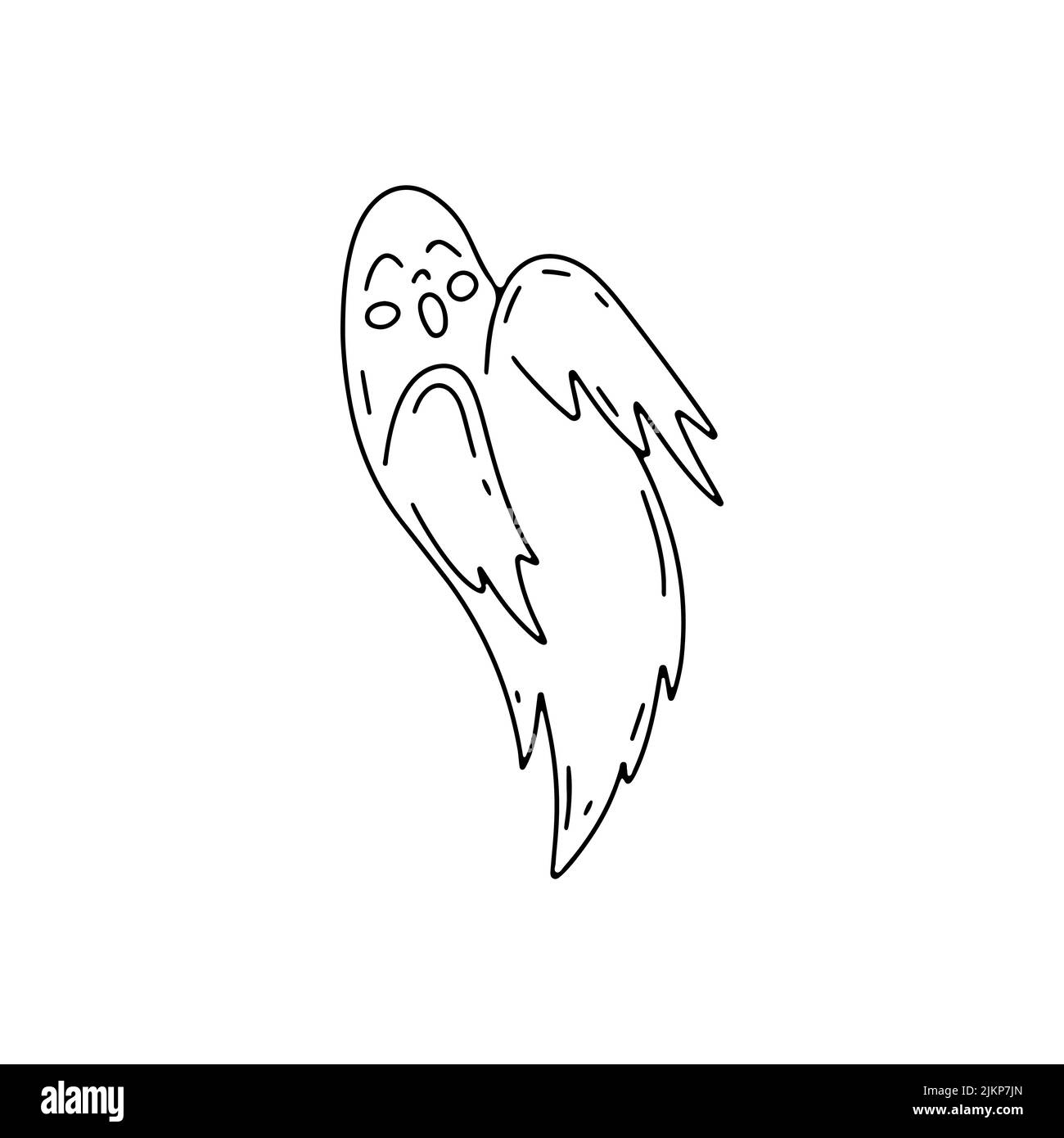 Hand drawn line art cute ghost Halloween illustration on white ...
