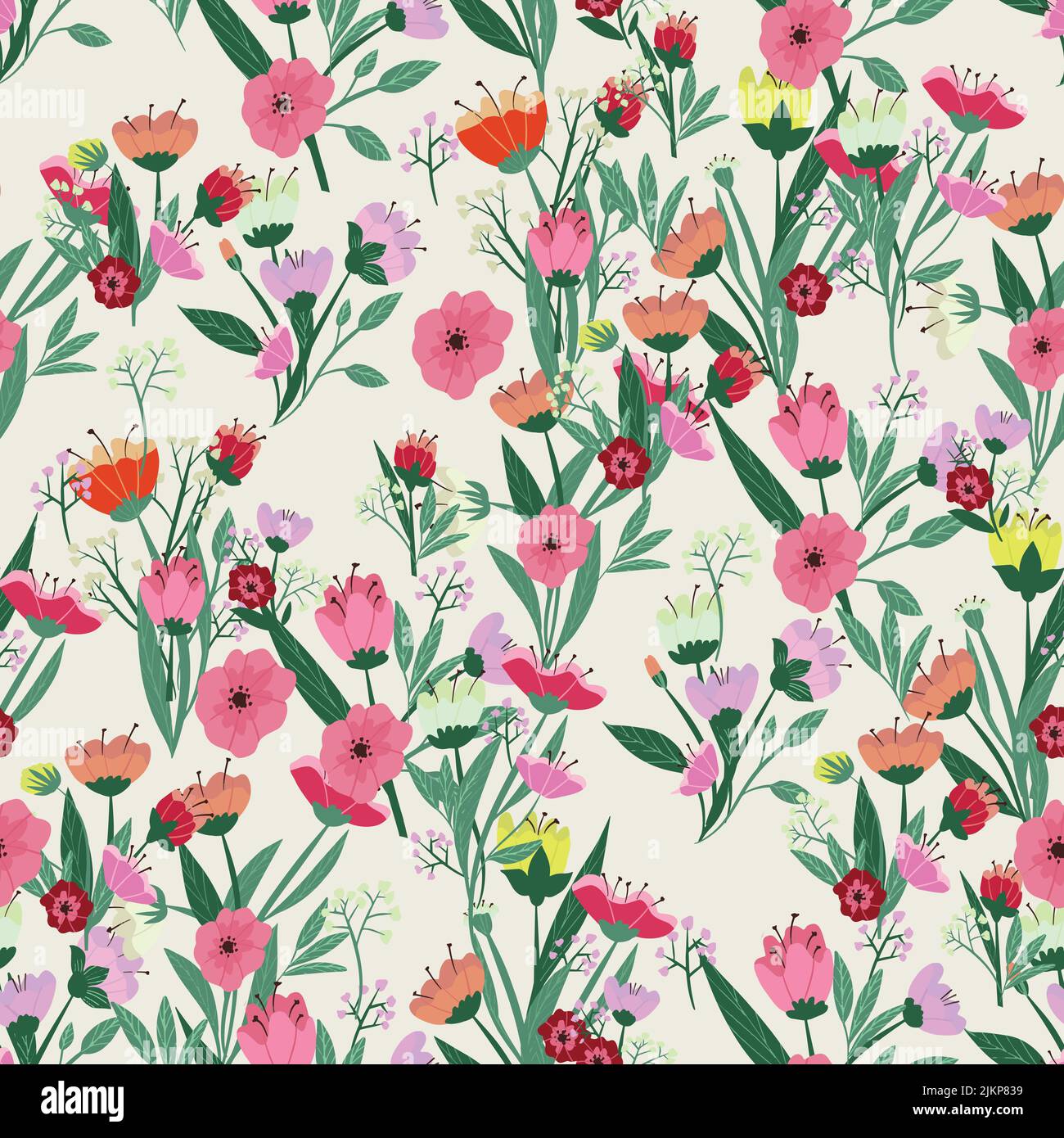 Seamless pattern. Vector flowers and leaves. Botanical illustration ...