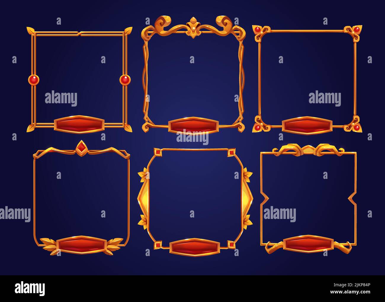 Golden vintage game frames, ui medieval square borders of gold metal ...