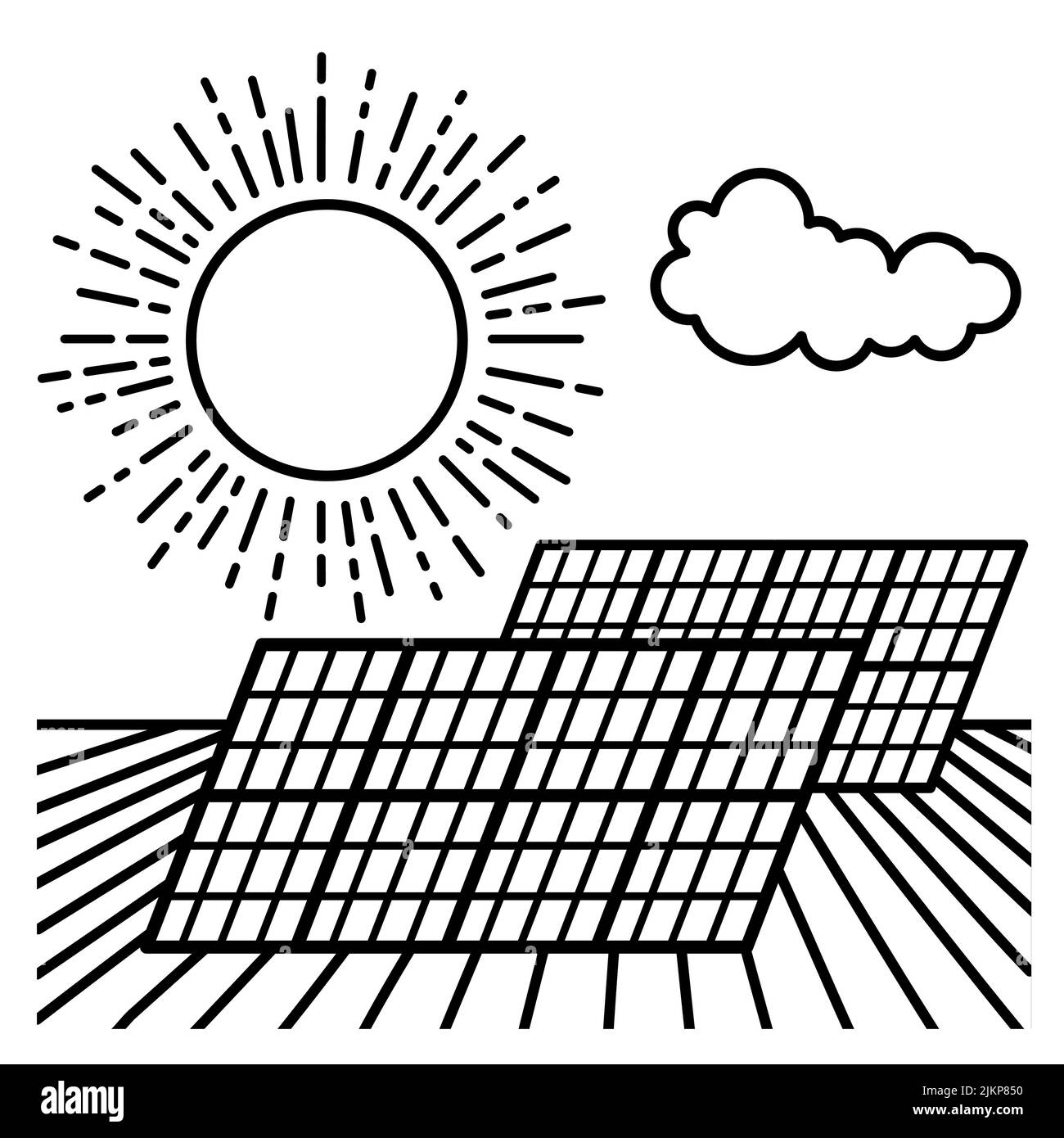 Solar power plant. Eco Green Energy concept. Vector line art ...