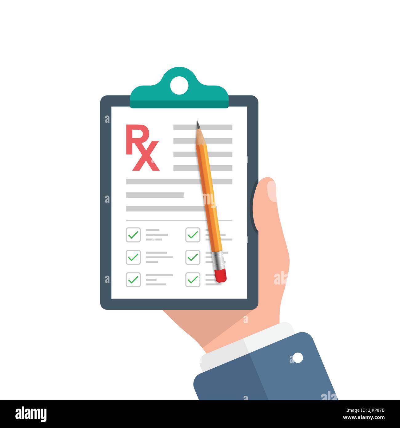 Medical prescription pad in hand illustration in flat style. Rx form ...
