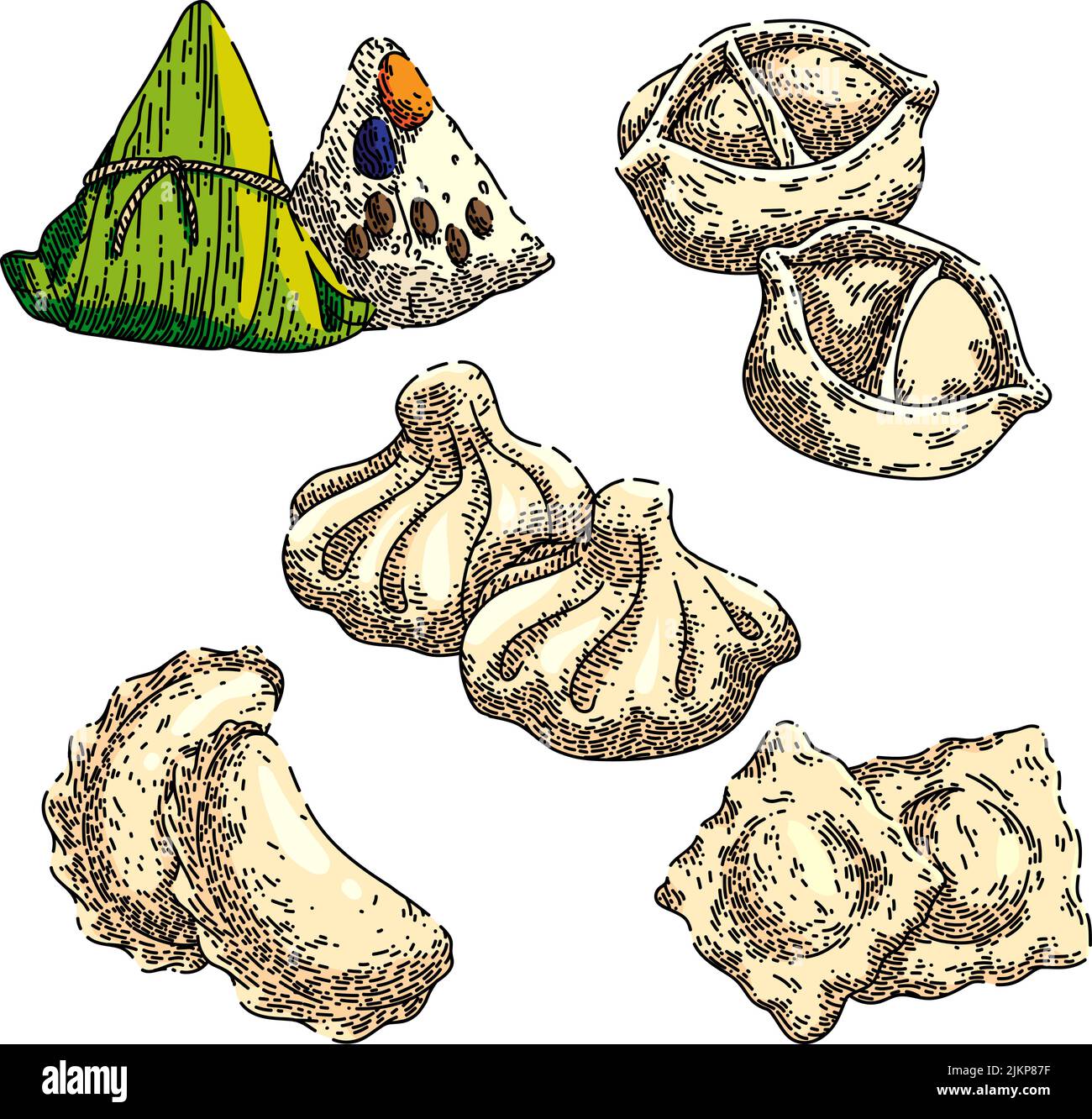 dumpling chinese set sketch hand drawn vector Stock Vector Image & Art ...