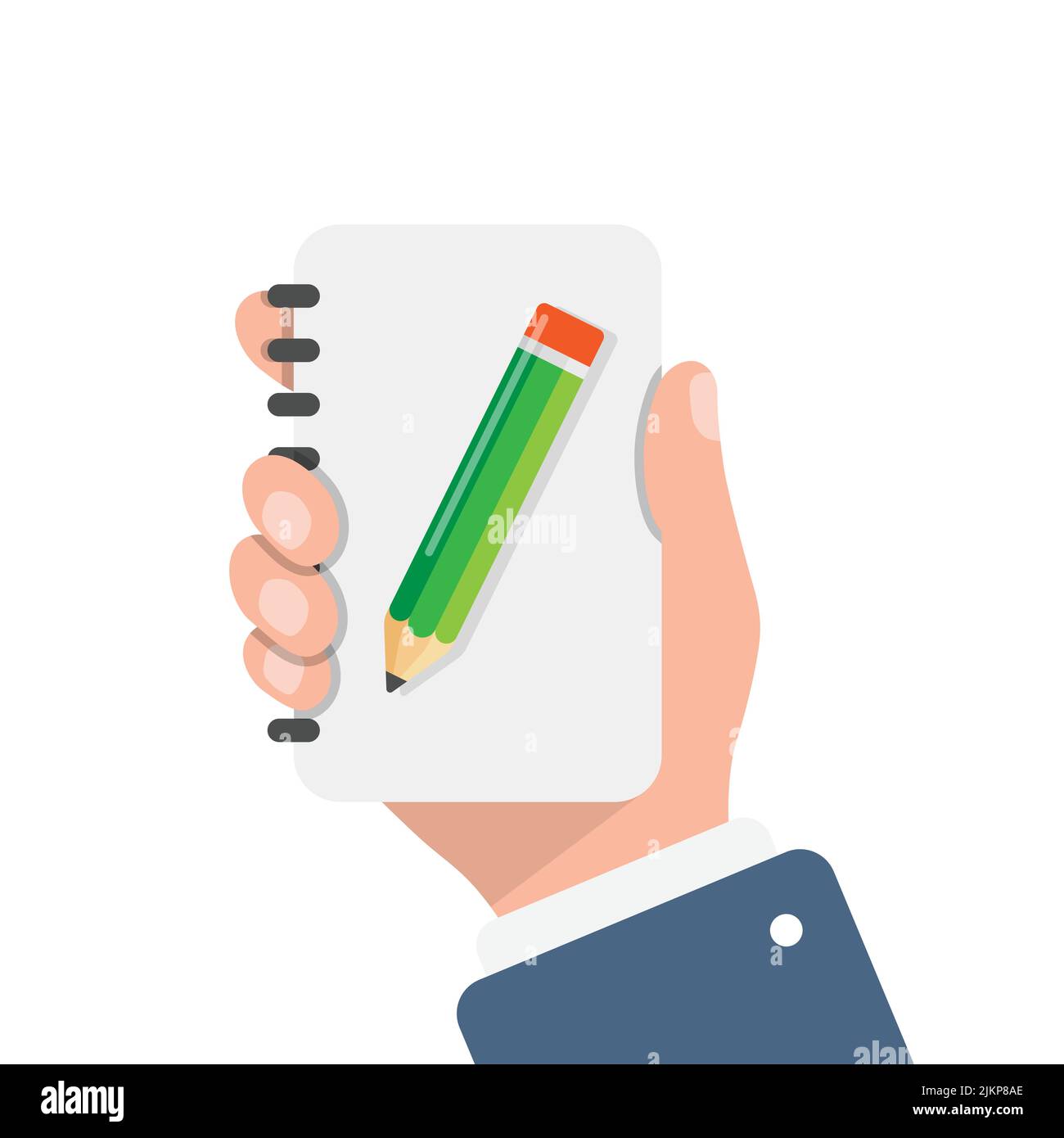 Diary in hand illustration in flat style. Notebook vector illustration ...